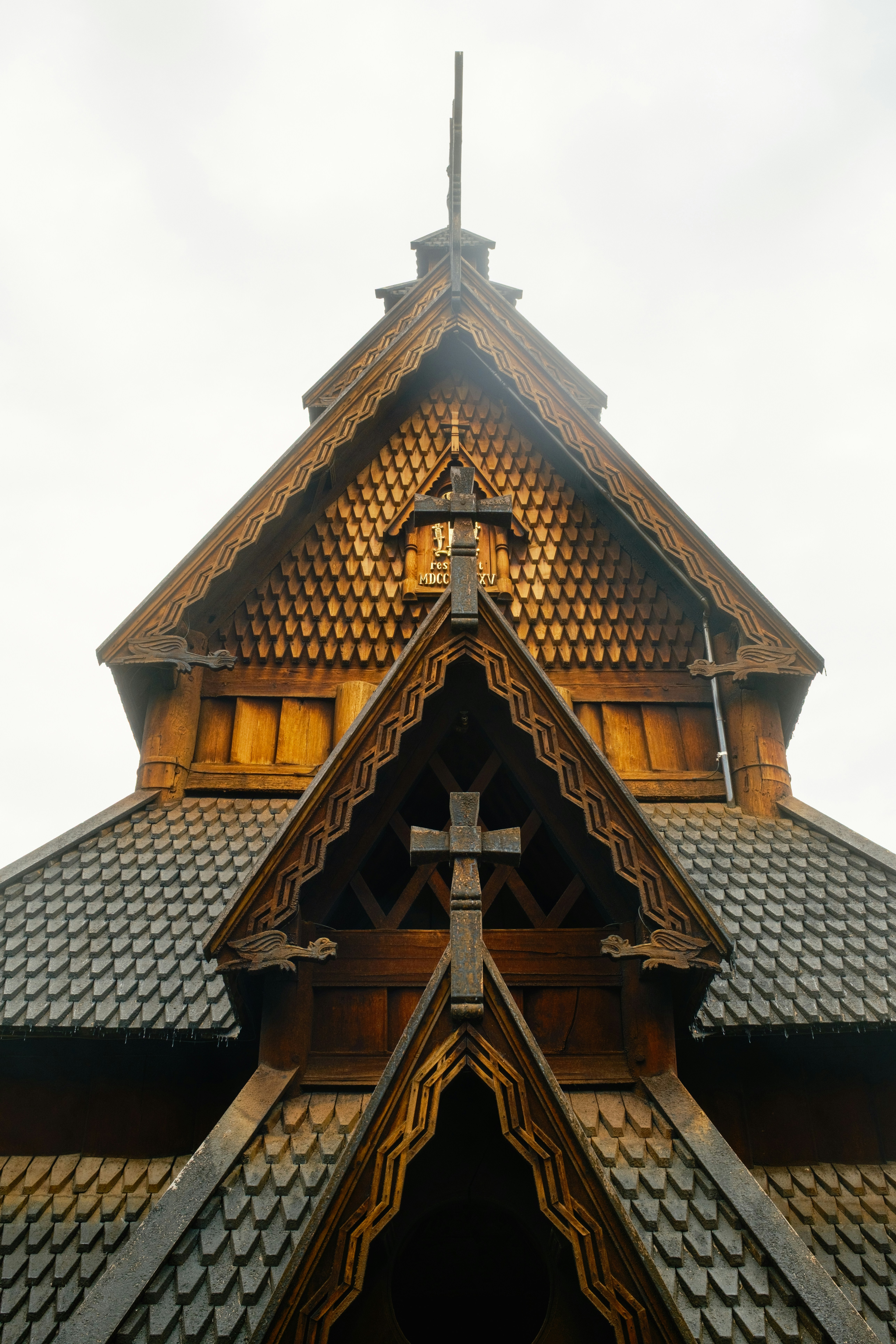 Ornate Timbered Facade Rising: A Georgian-Style Wood Church
