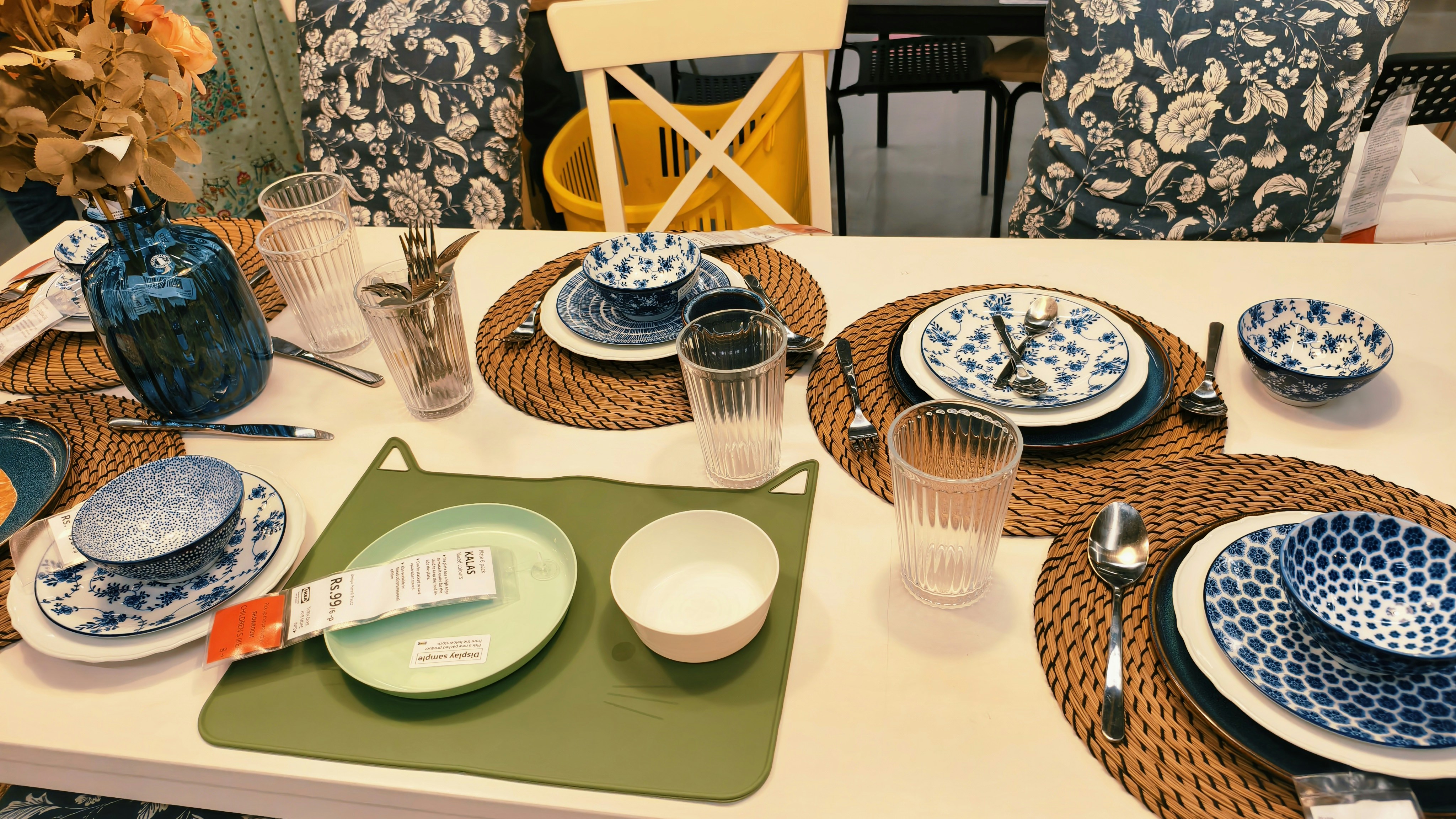 Blue and White Tableware Symphony at an Intimate Dining Table