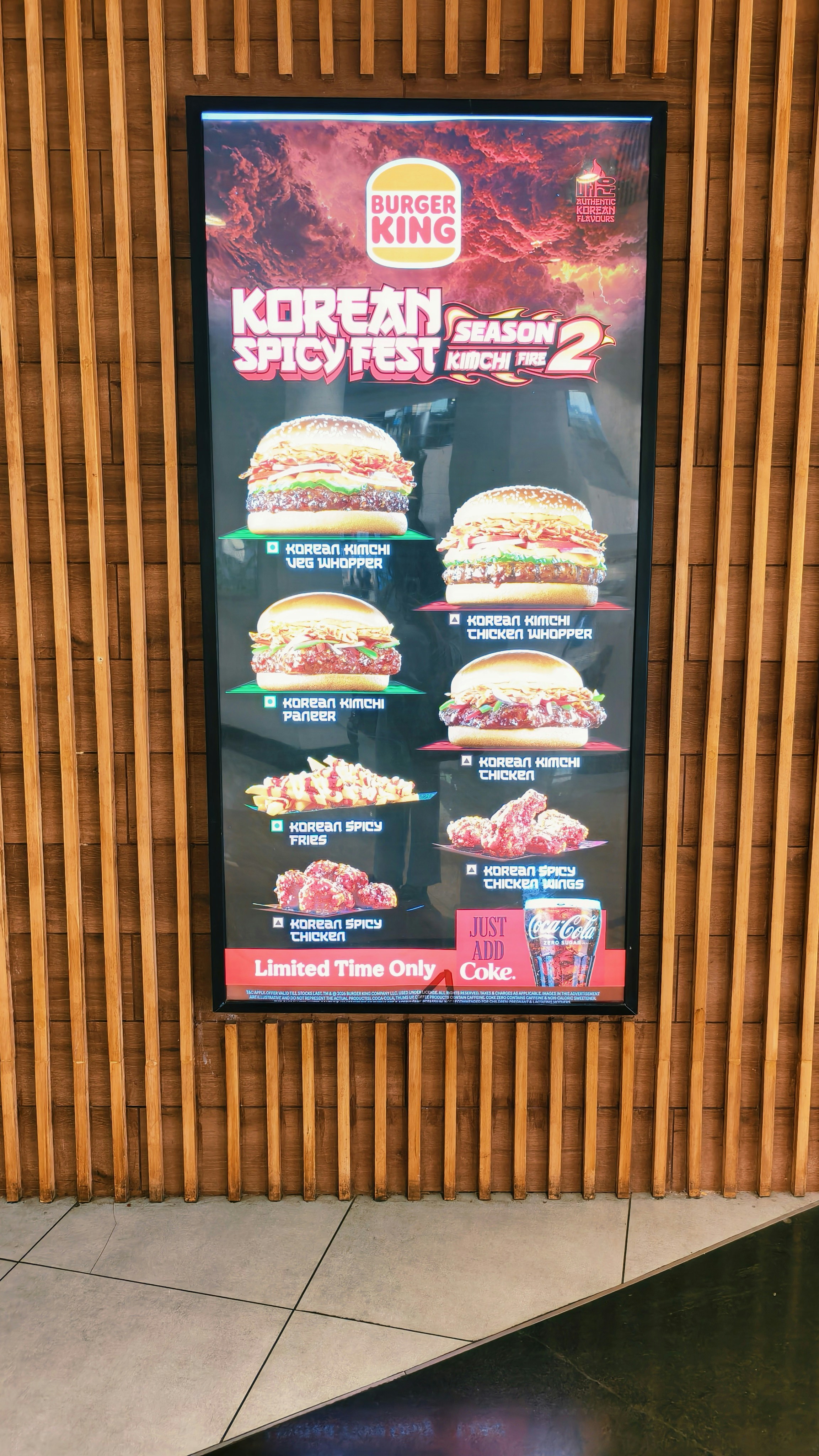 Burger King Korean Spicy Fest Poster: Illuminated Menu in Vertical Frame