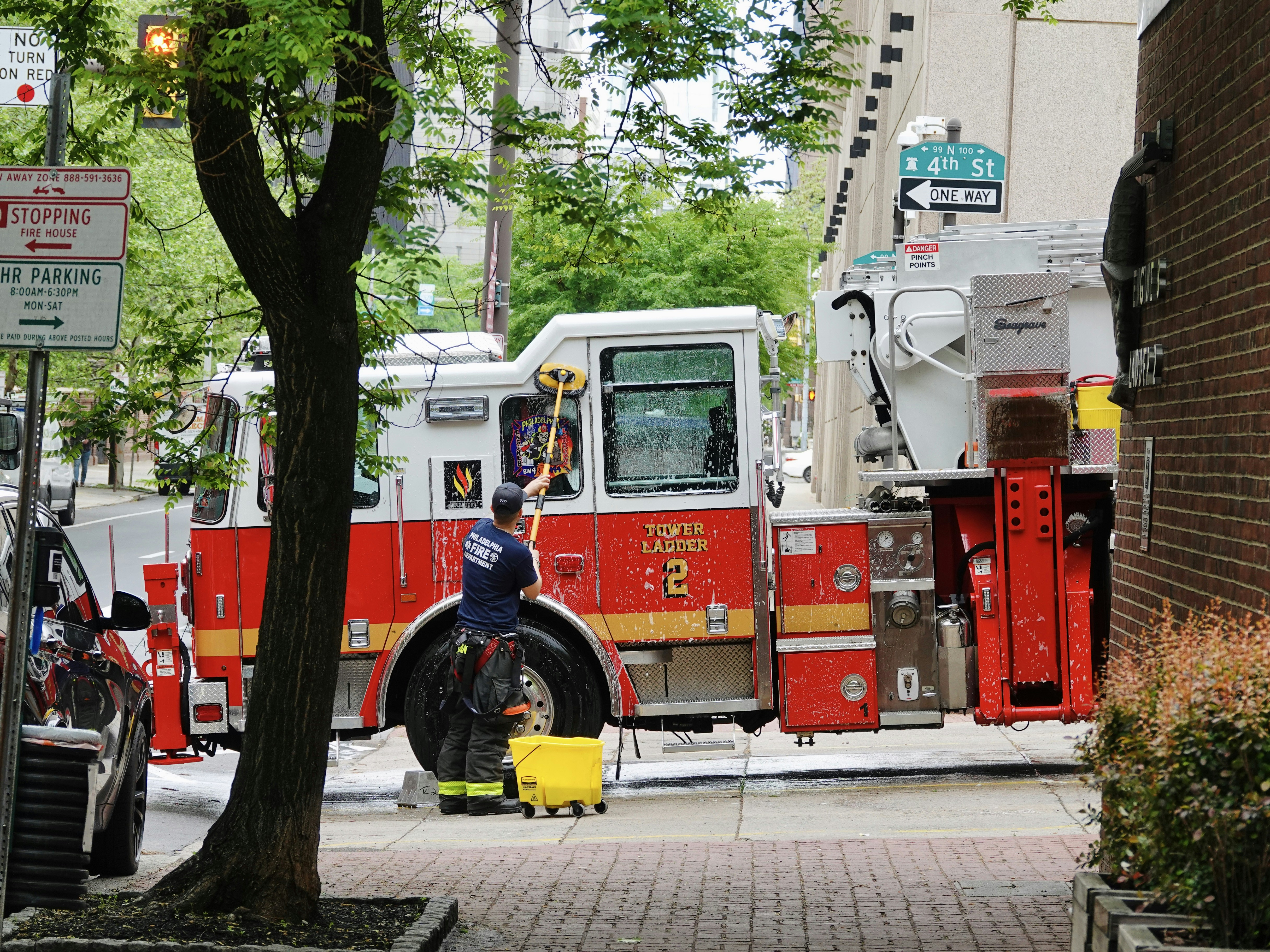 First Responder Standby: Fire Engine on a Busy City Street