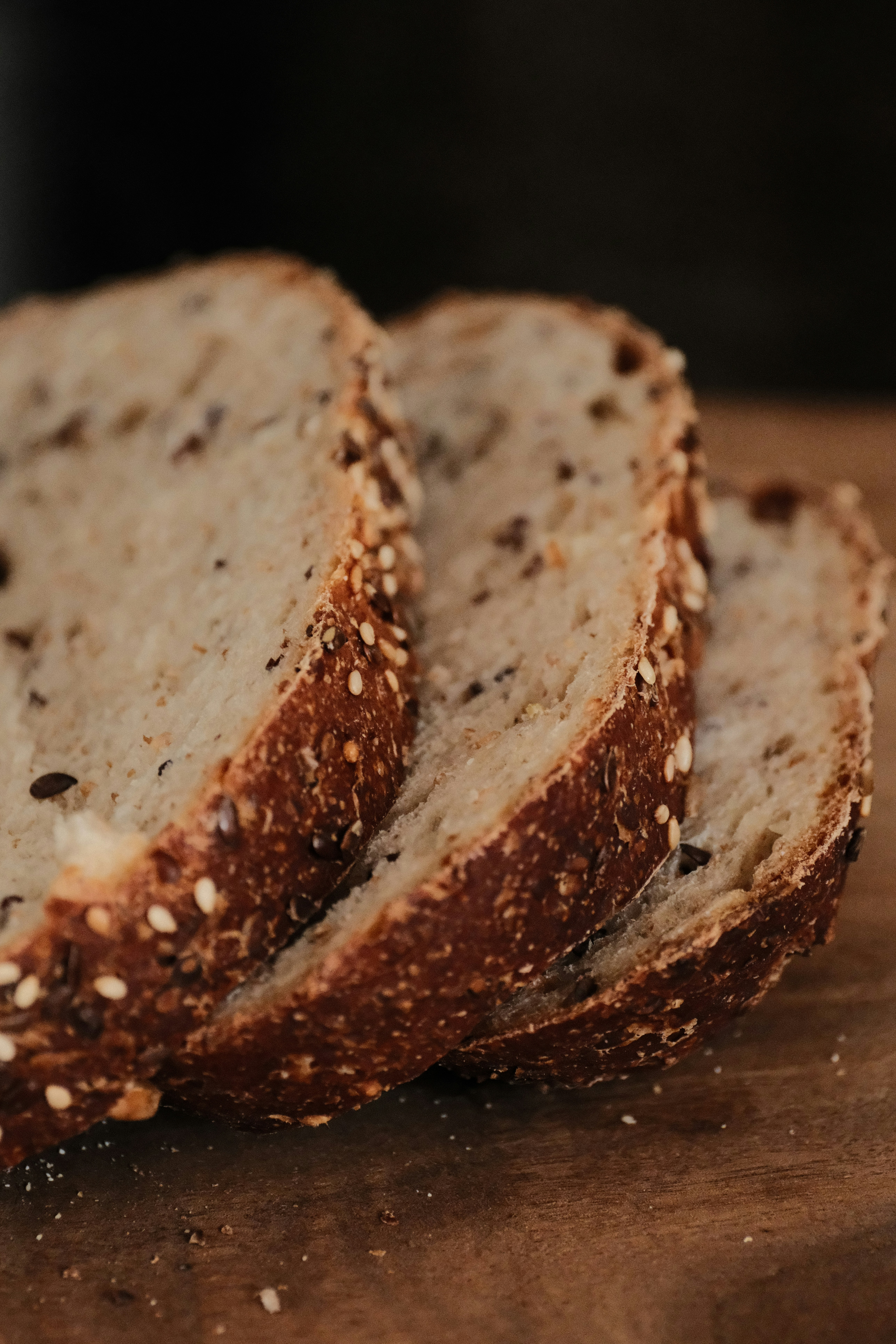 Bread slices cut on a cutting board, food photography