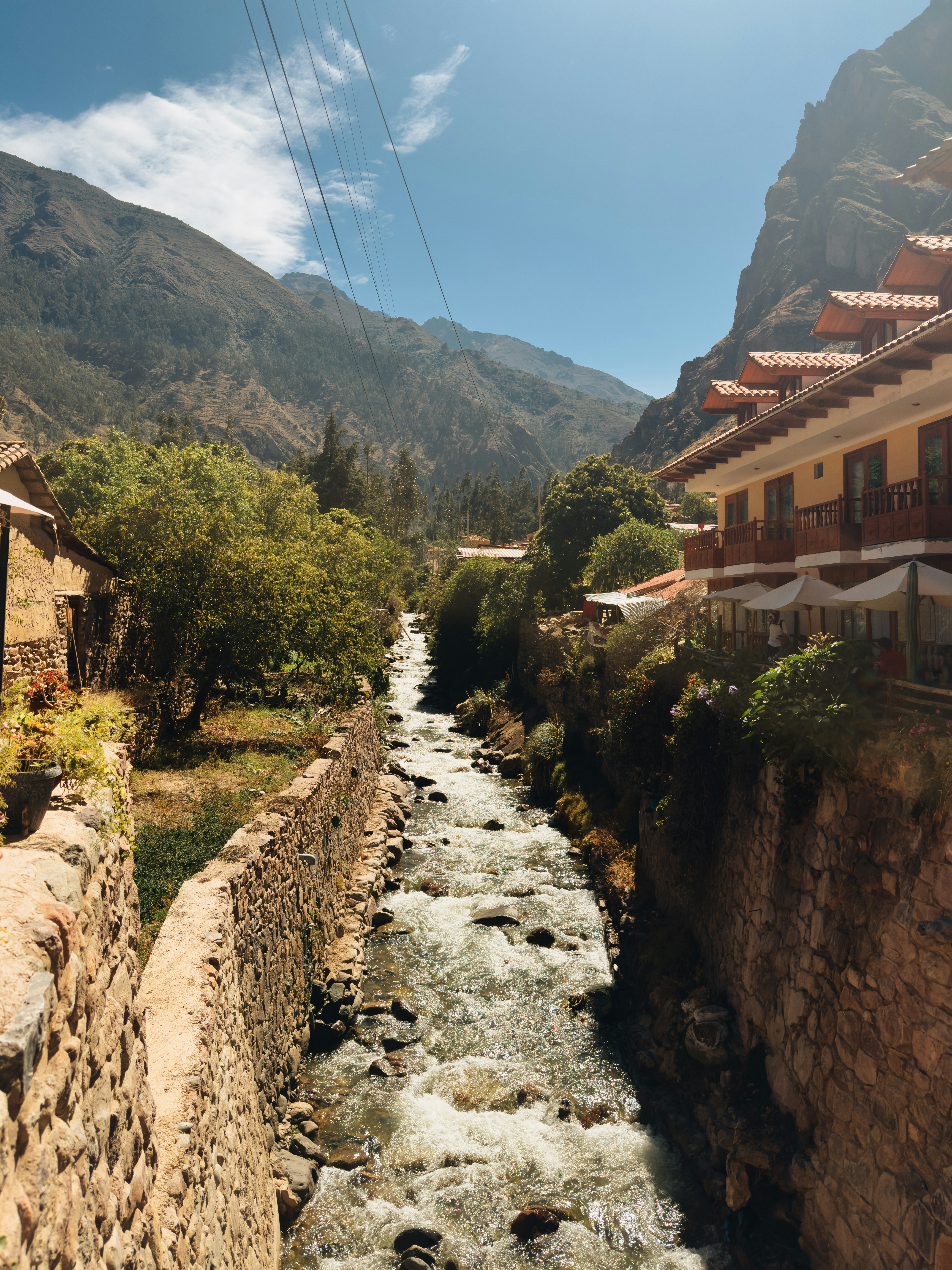 Rushing River Through a Mountain Village