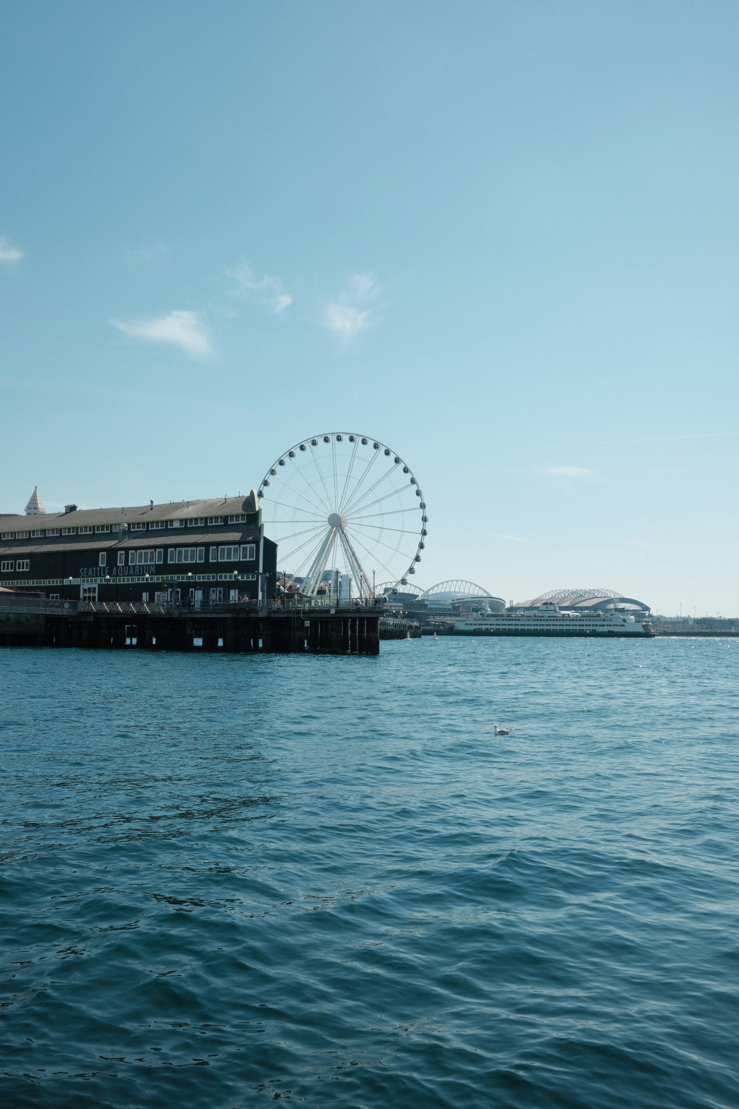 Dockside Wheel: A Calm Waterfront with a Pier and Ferris Wheel