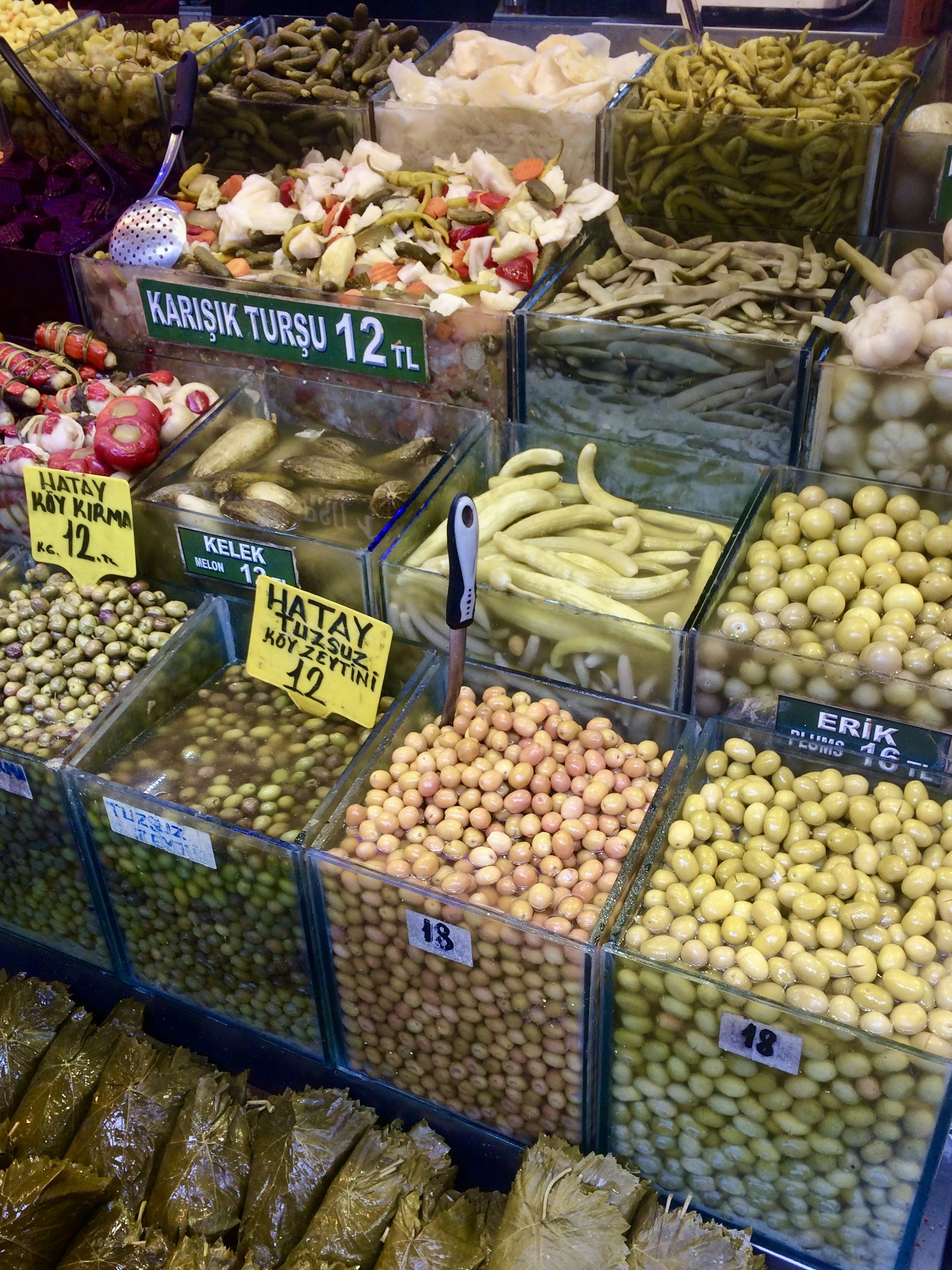 Colorful Olive & Pickle Display at a Turkish Market
