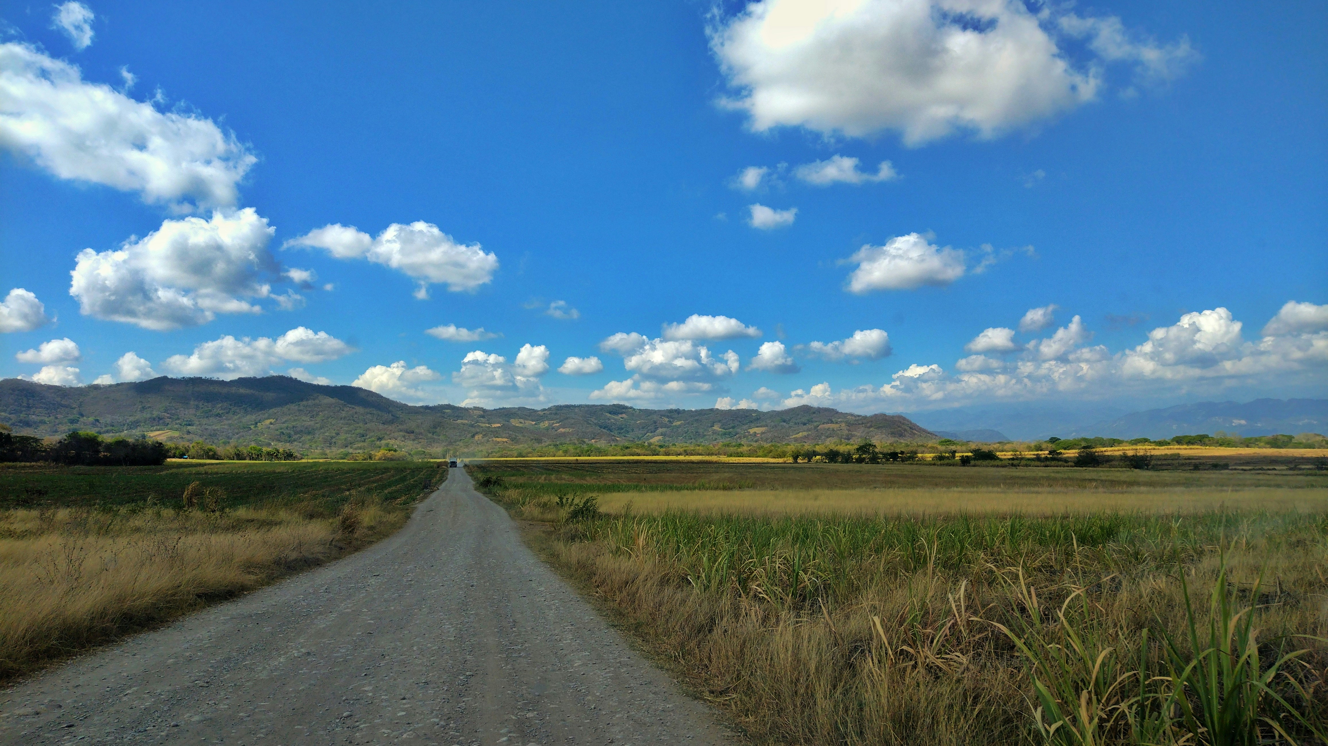 Dusty Road to the Horizon Under a Vast Blue Sky