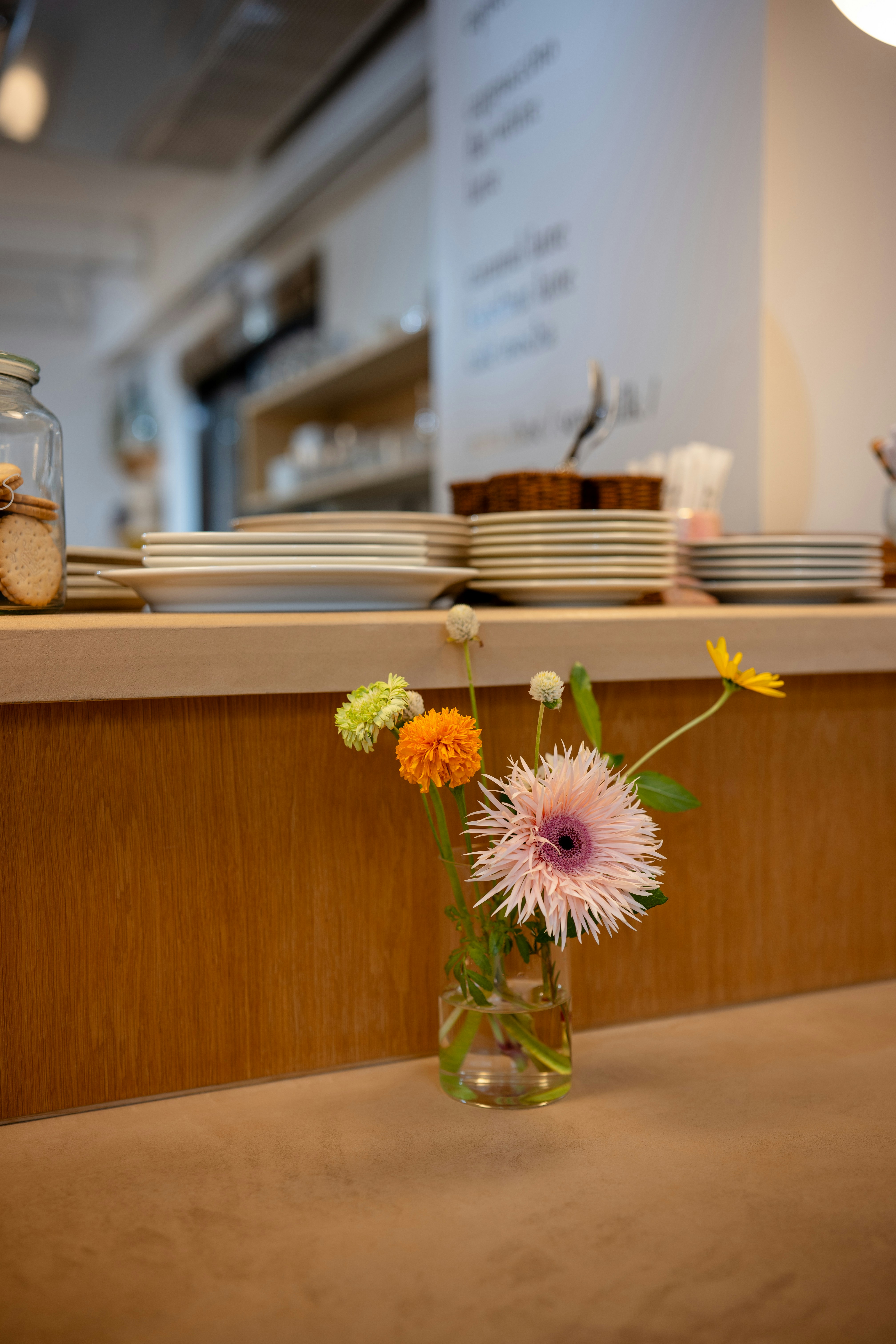 Petal Vase at Dawn in a Casual Café Kitchen