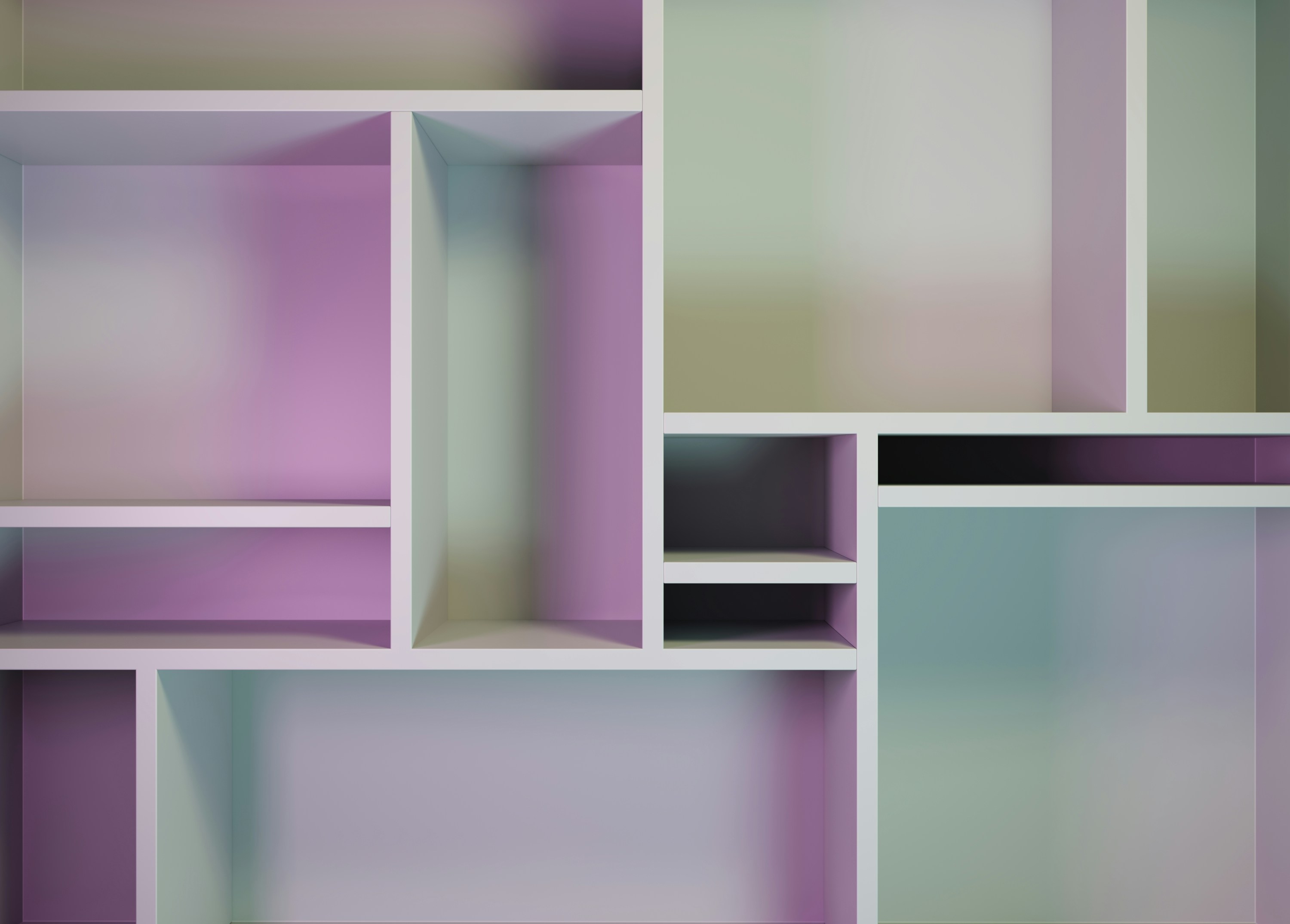 Geometric Rainbow: Interlocking Shelves of Soft Hues