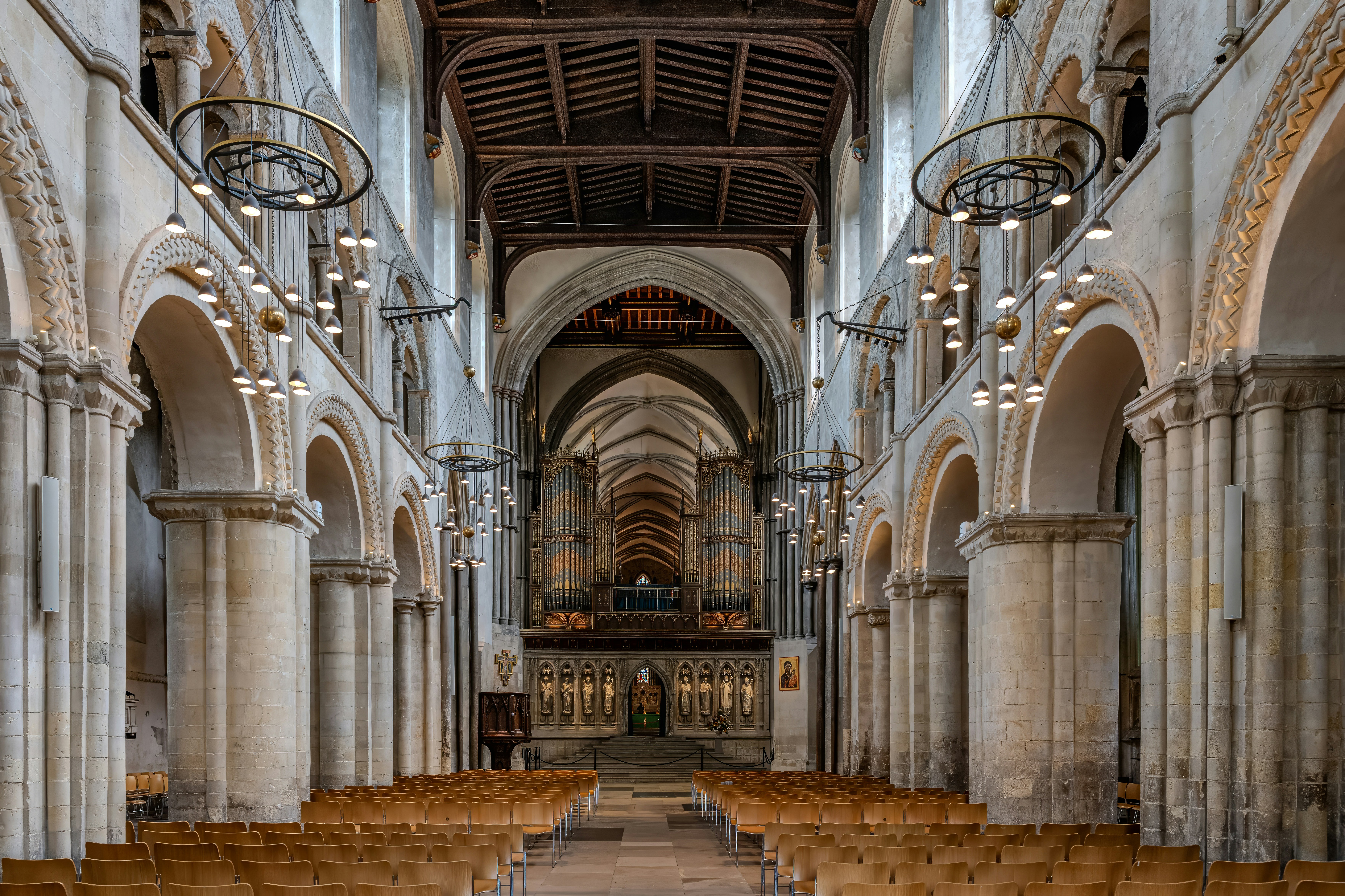 Stone Cathedral Aisle: Symmetry and Light Beneath the Arch