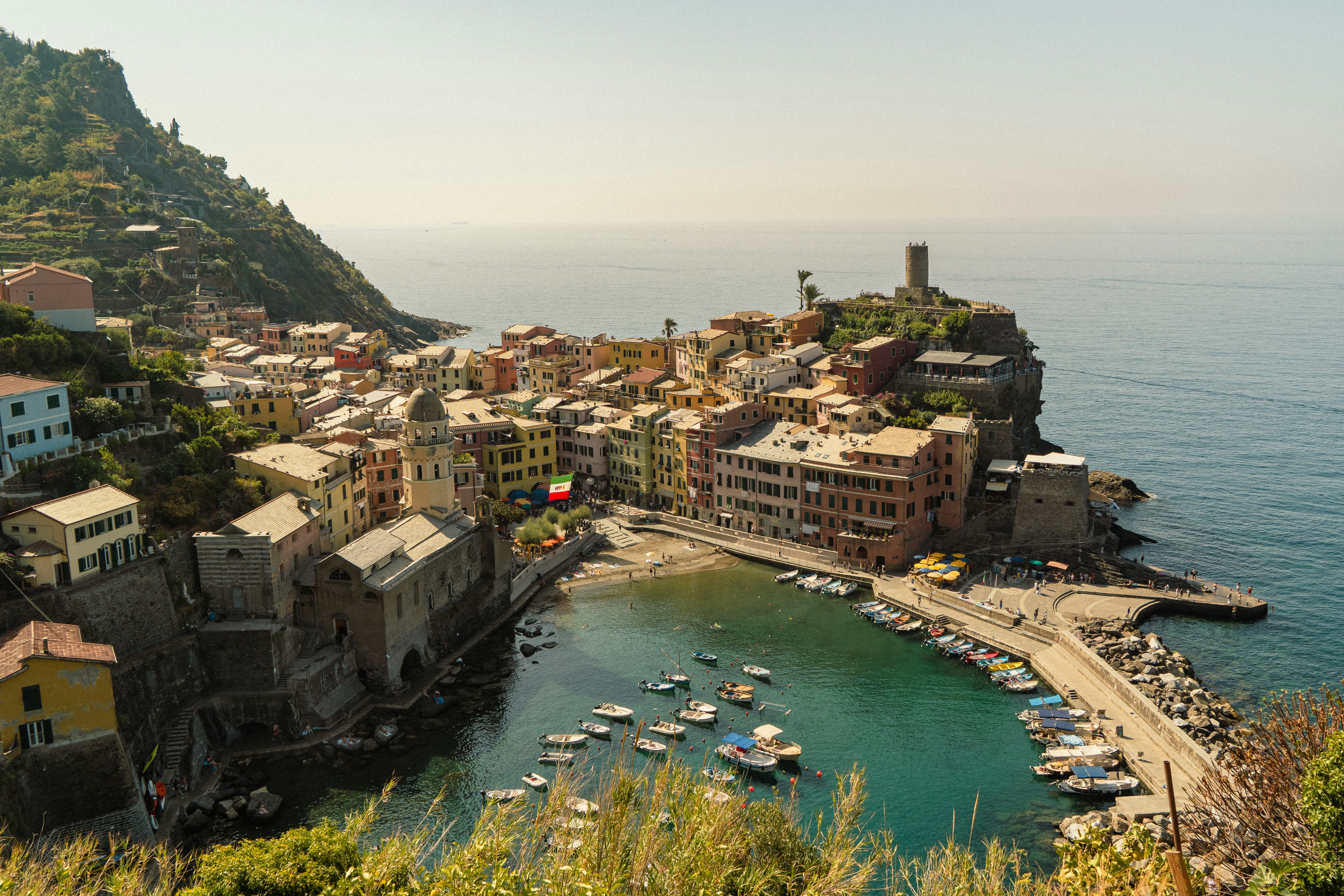 Sunlit Ardore in Vernazza: A Bird’s-Eye View of a Colorful Italian Harbor Village