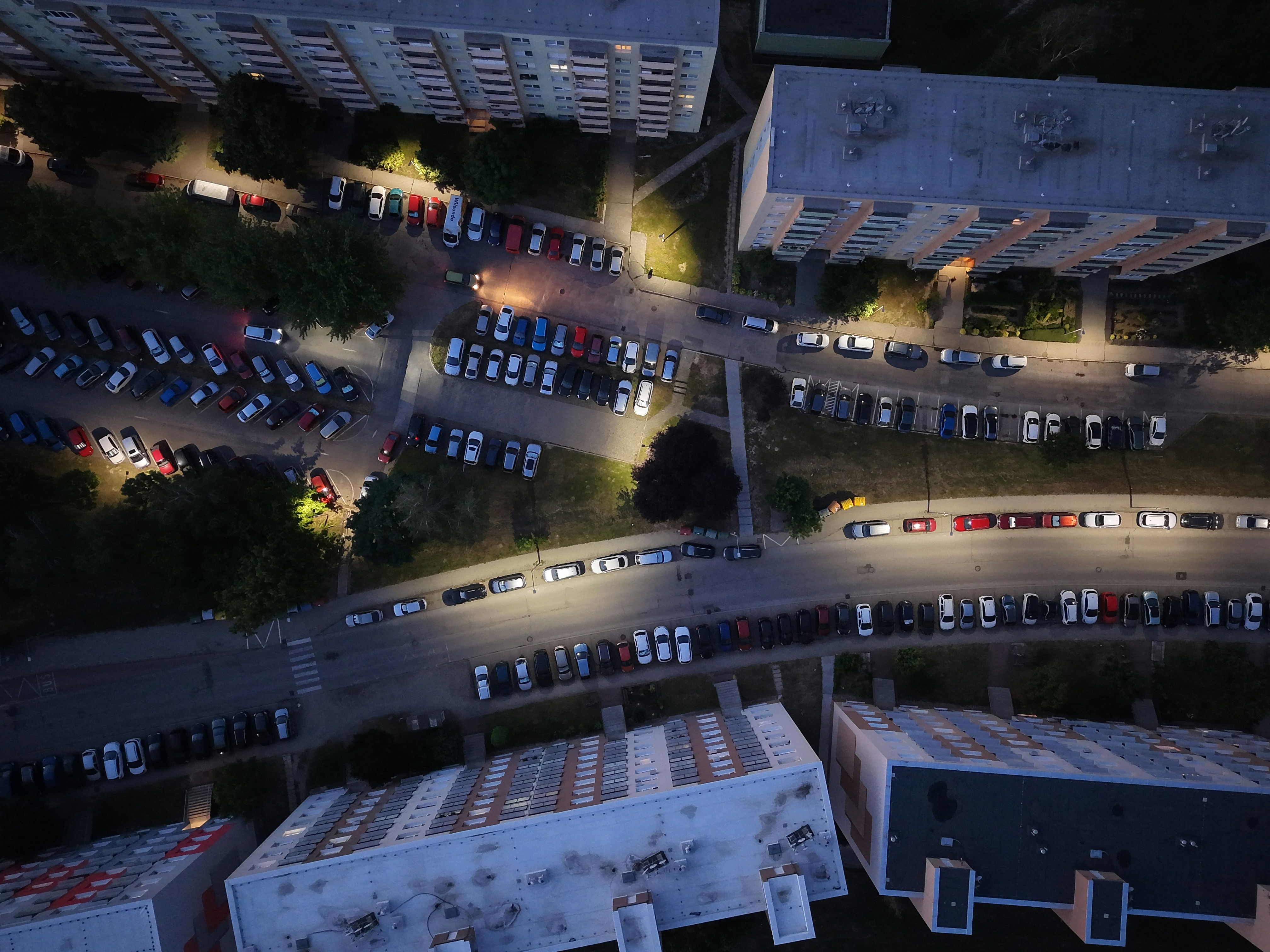 Midnight Grid: Aerial Streets Around the Parking Echo