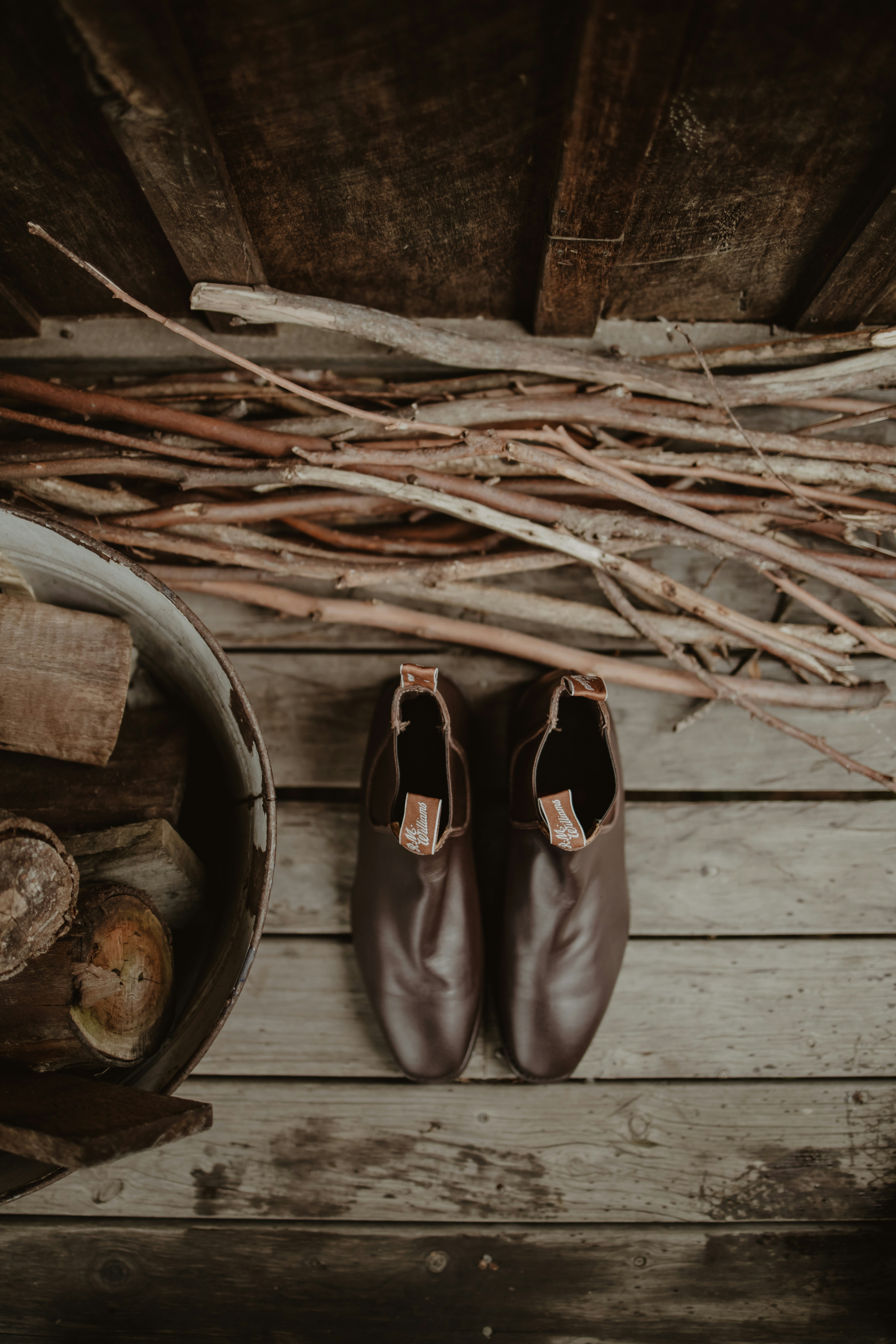 Rustic Leather Farm Boots in the Countryside