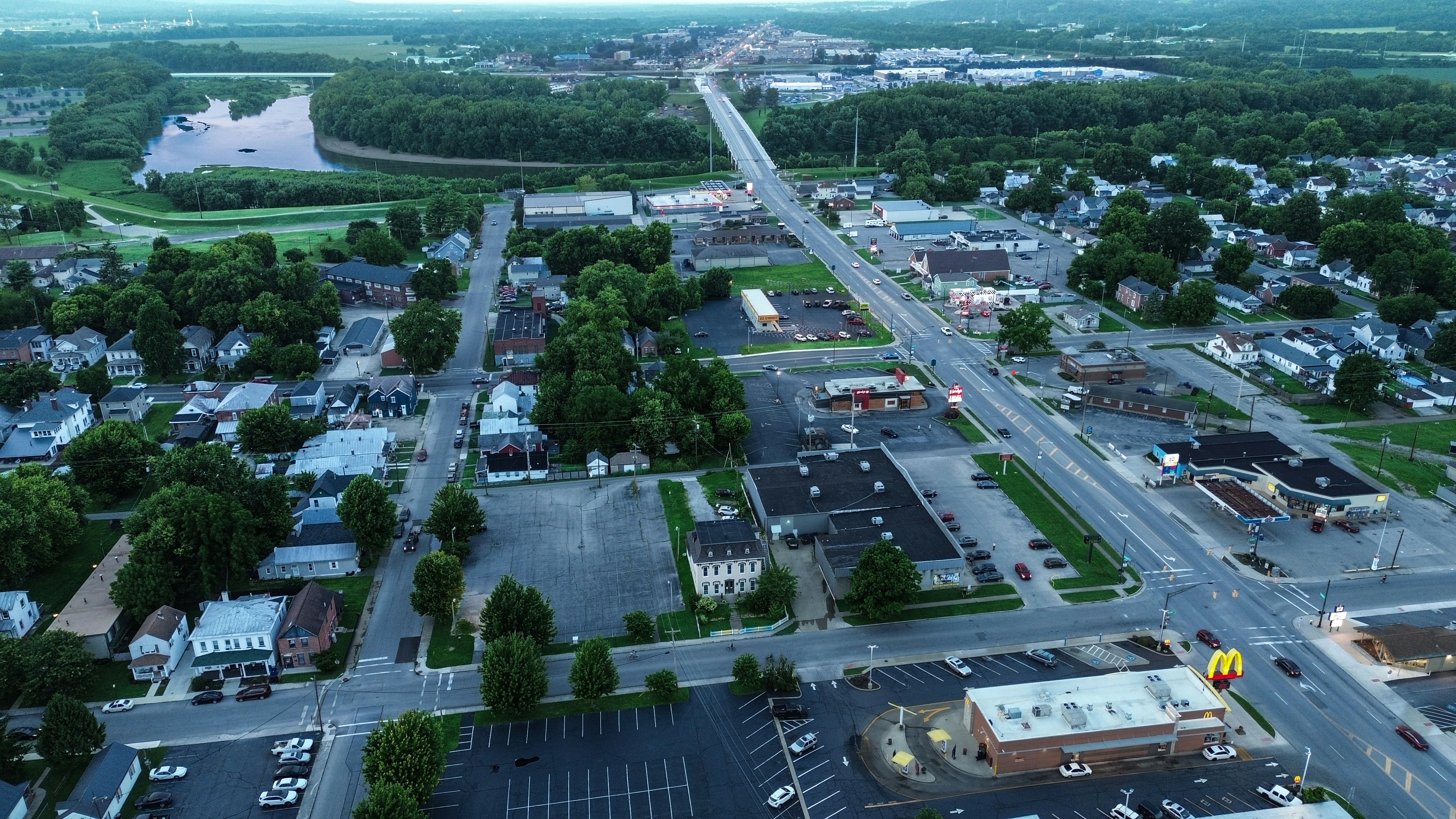 Aerial Arc: Main Street with McDonald's Cornerstone and Civic Grid