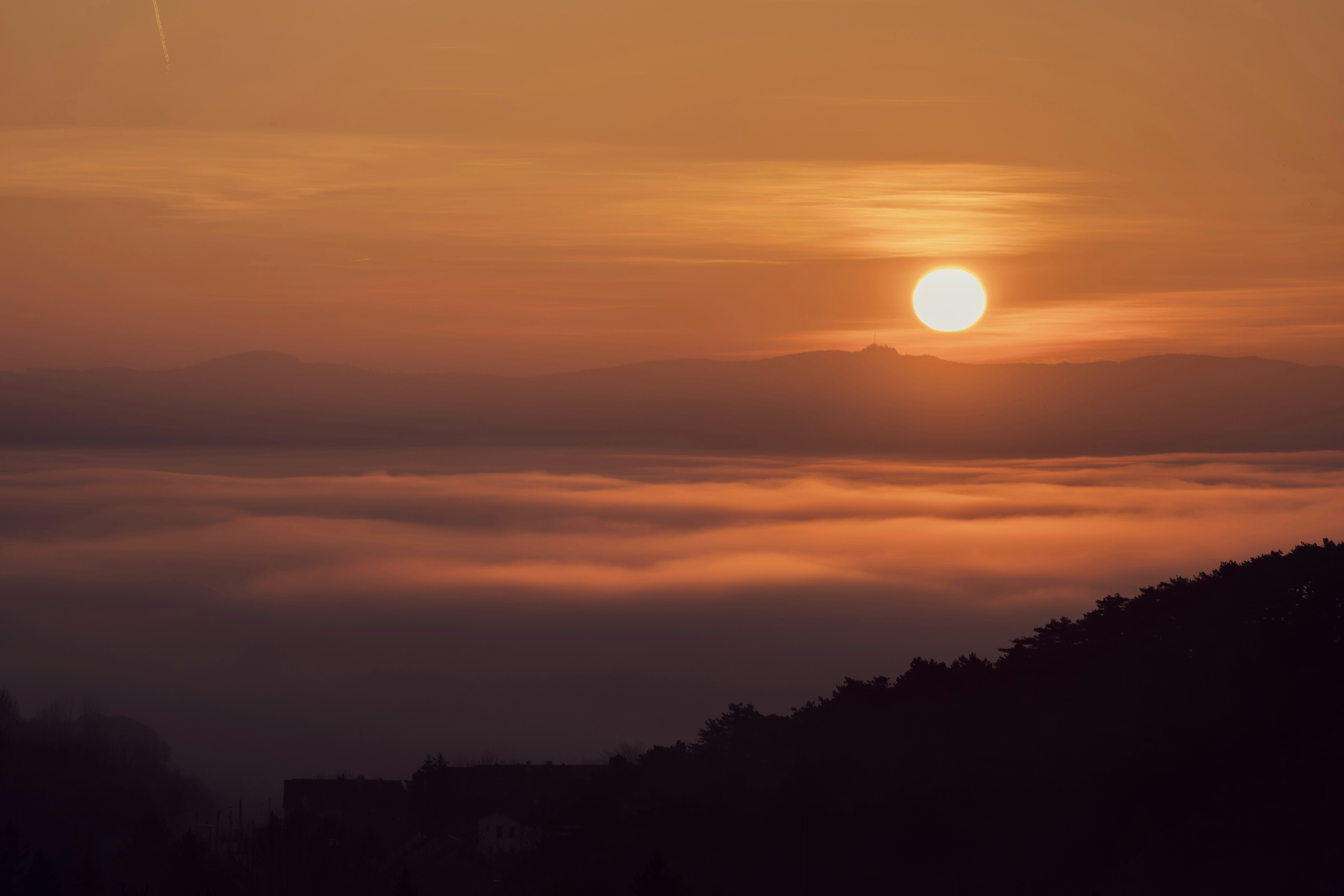 Sunlit Coastal Mist: A Quiet Orange Horizon