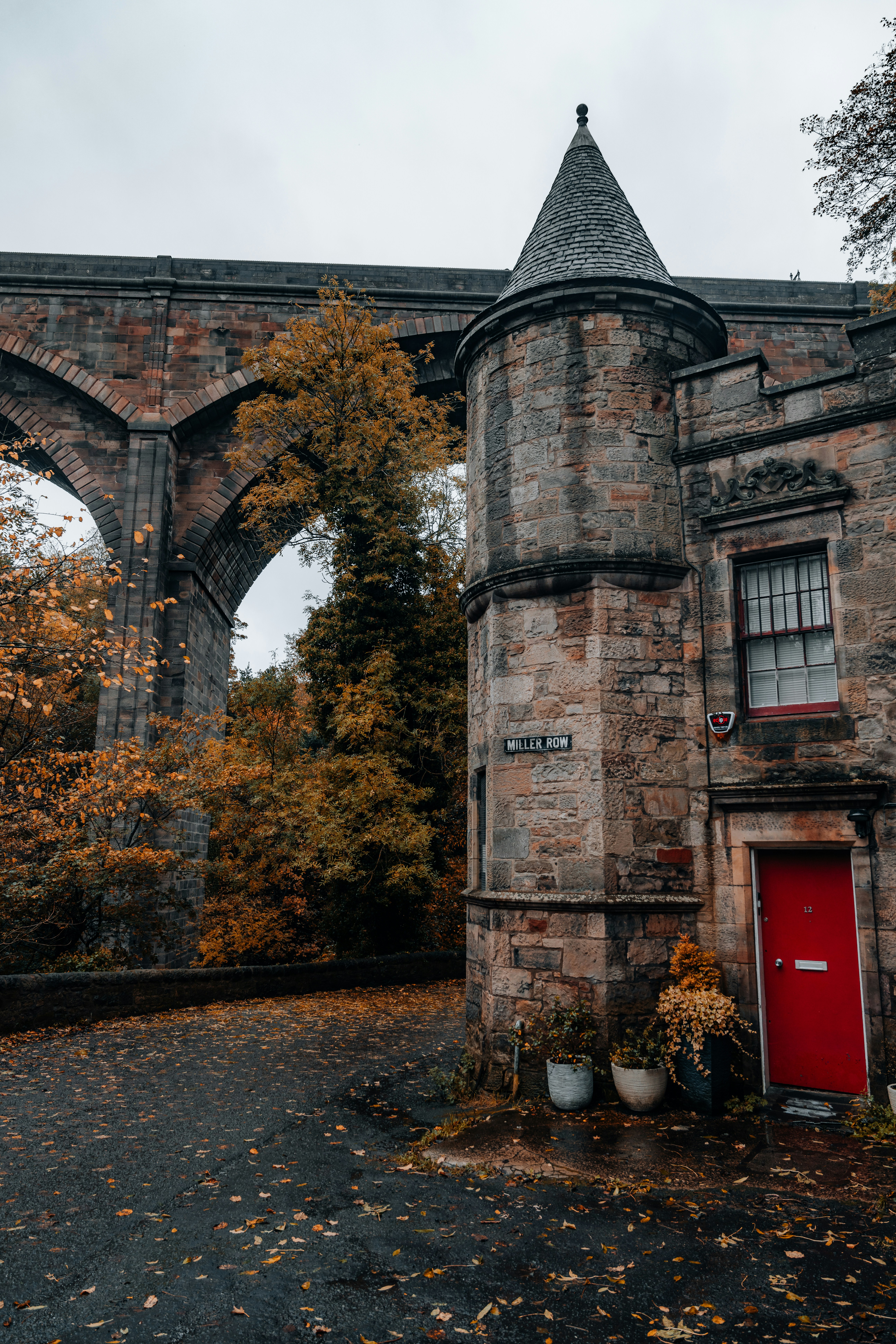 Castle Corner: Red Door, Autumn Stonework and Tower