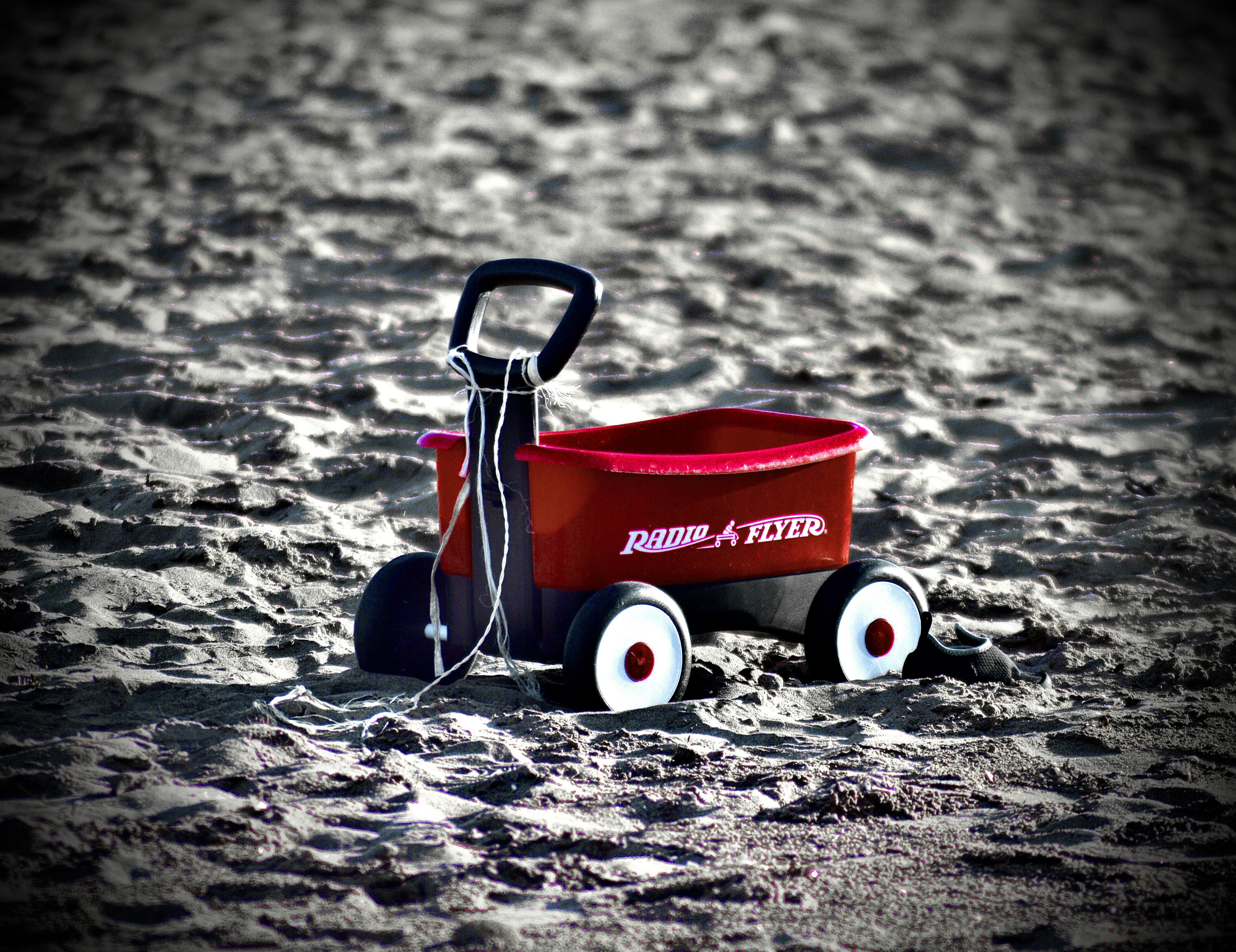 Red Wagon in Moonlit Sand