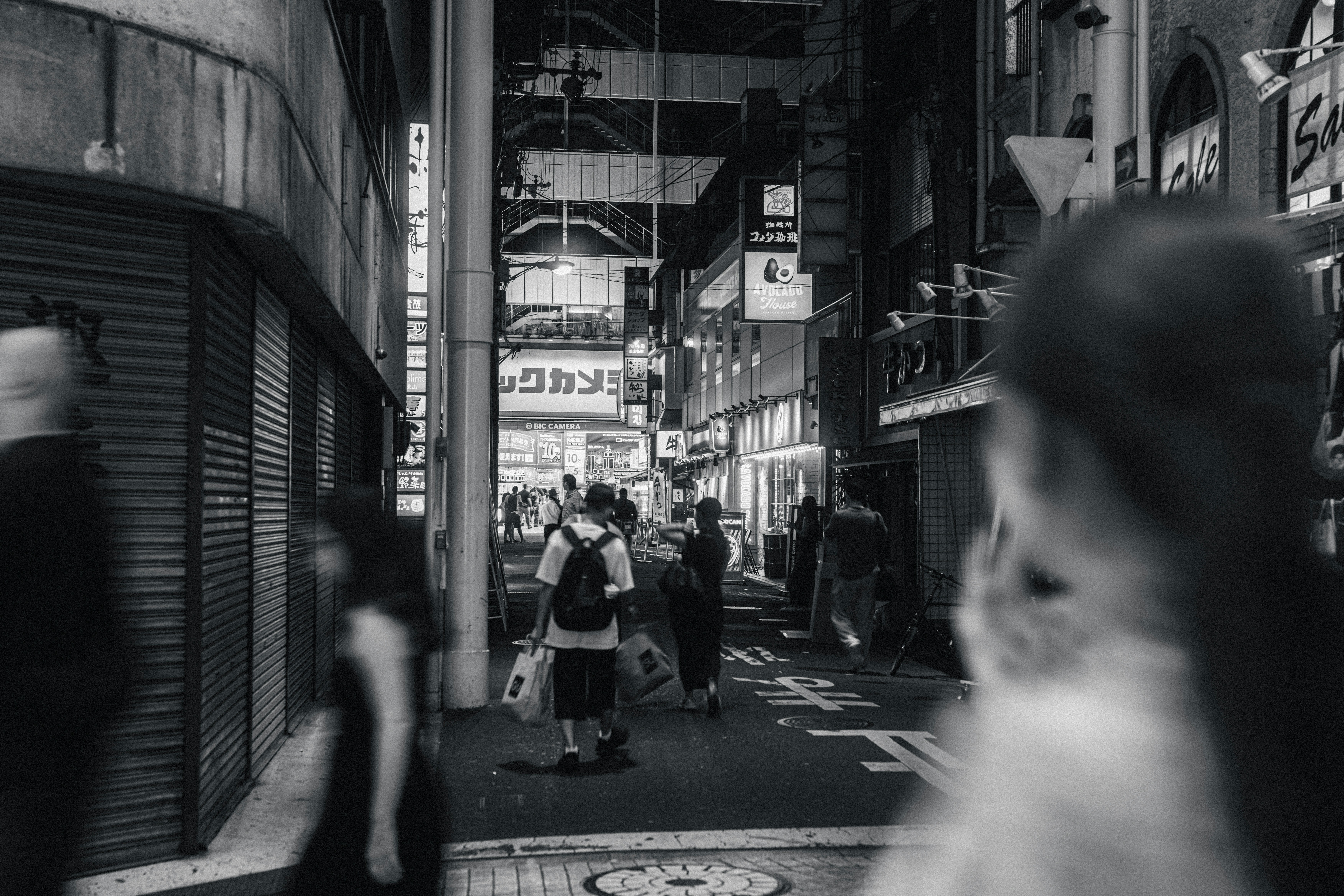 Midnight Crossroads: Neon Alley in Mono