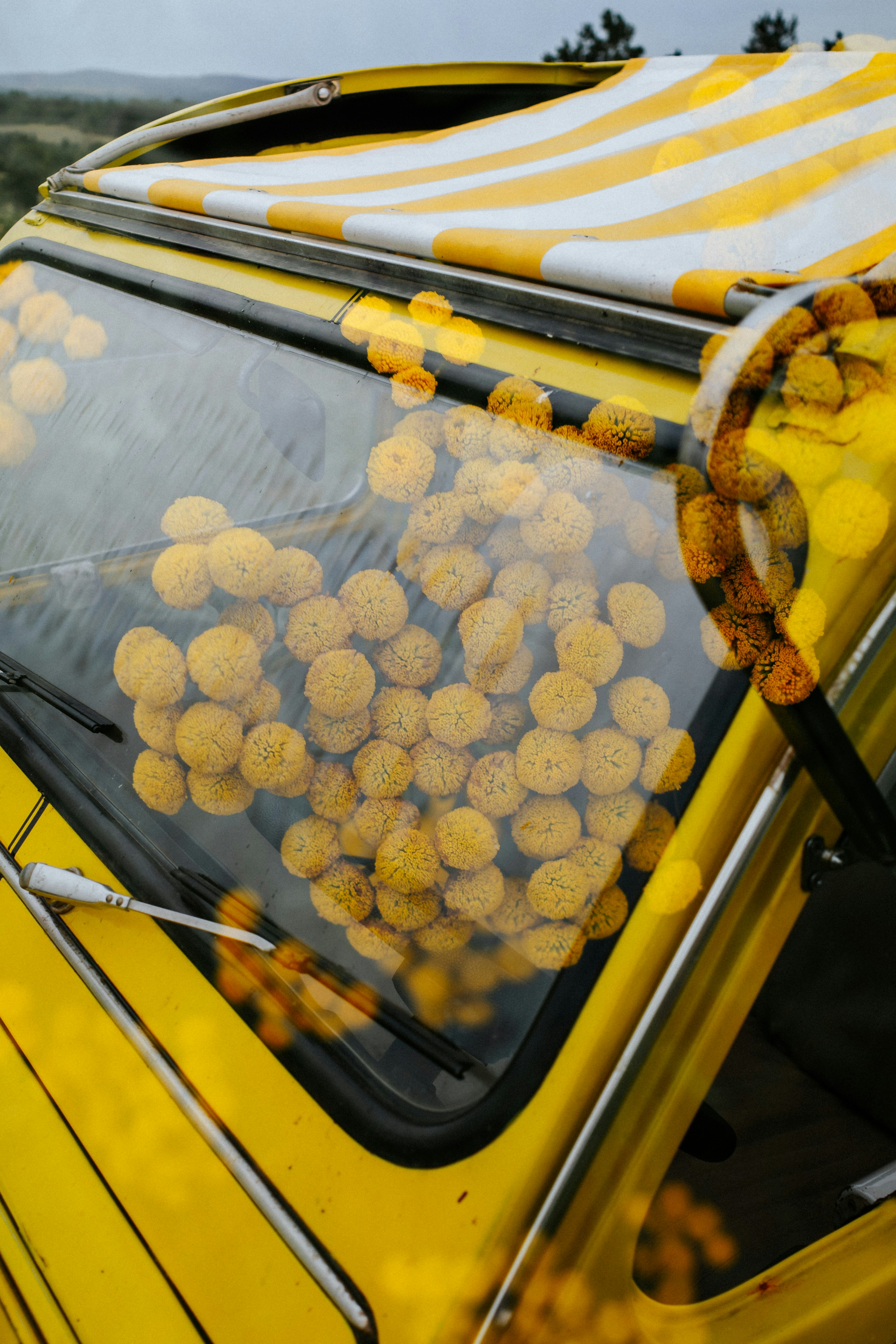 Yellow van’s bubble of light: a close-up on reflective art