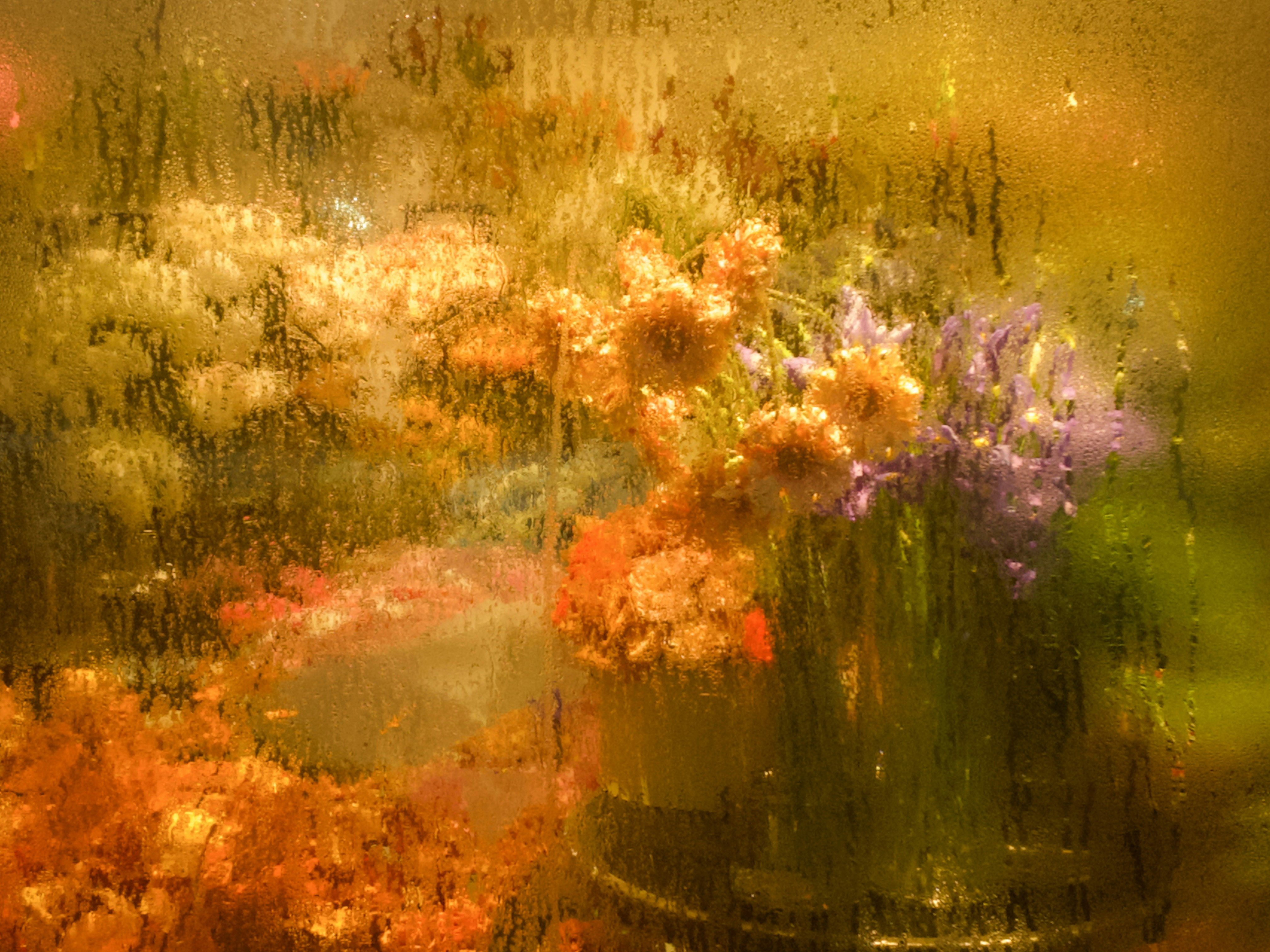 Bouquet in a Hazy Glass: Softly Blurred Florals Echoing Autumnal Light