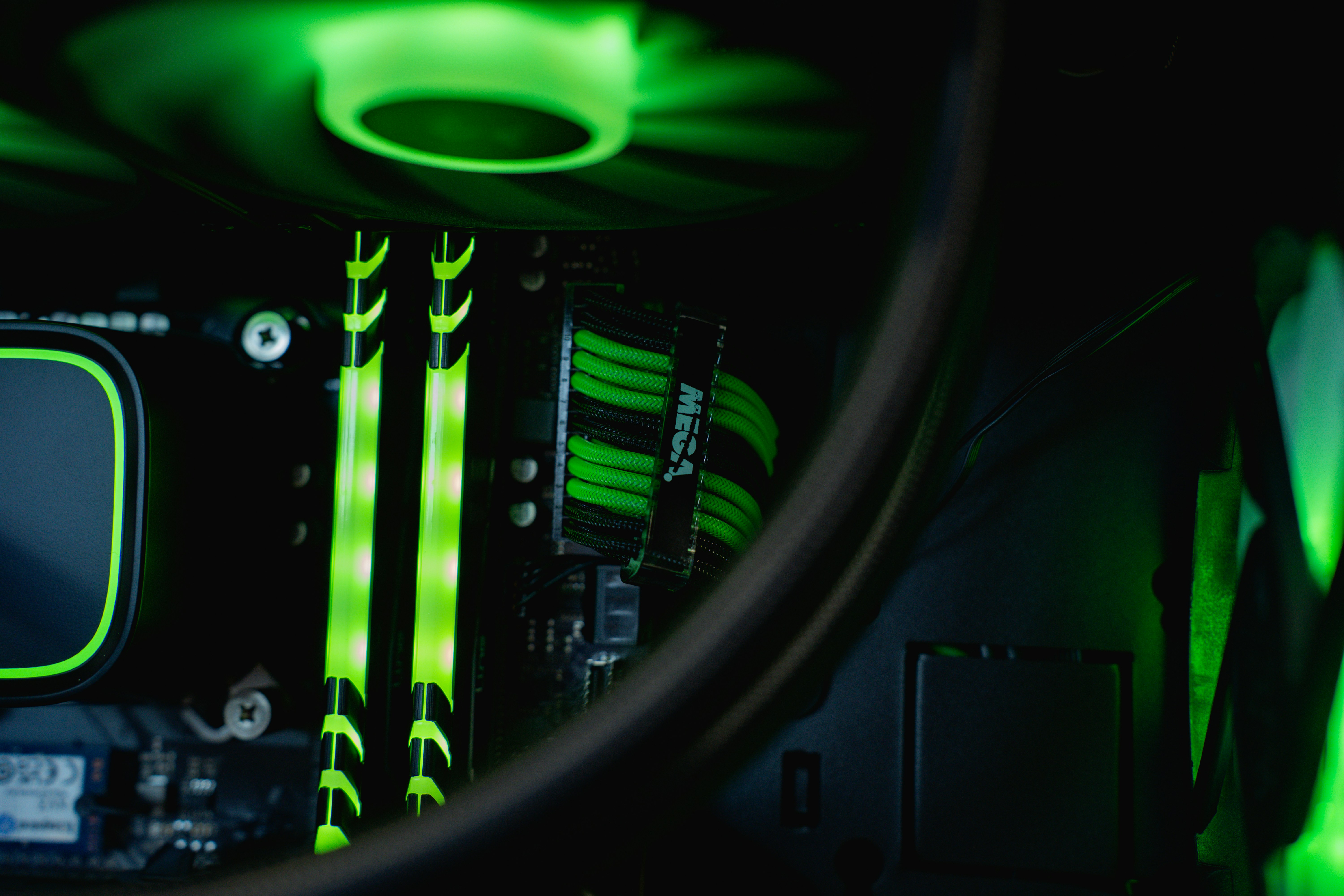 Neon-green Rig: A Glimpse Inside the Computer's Veins