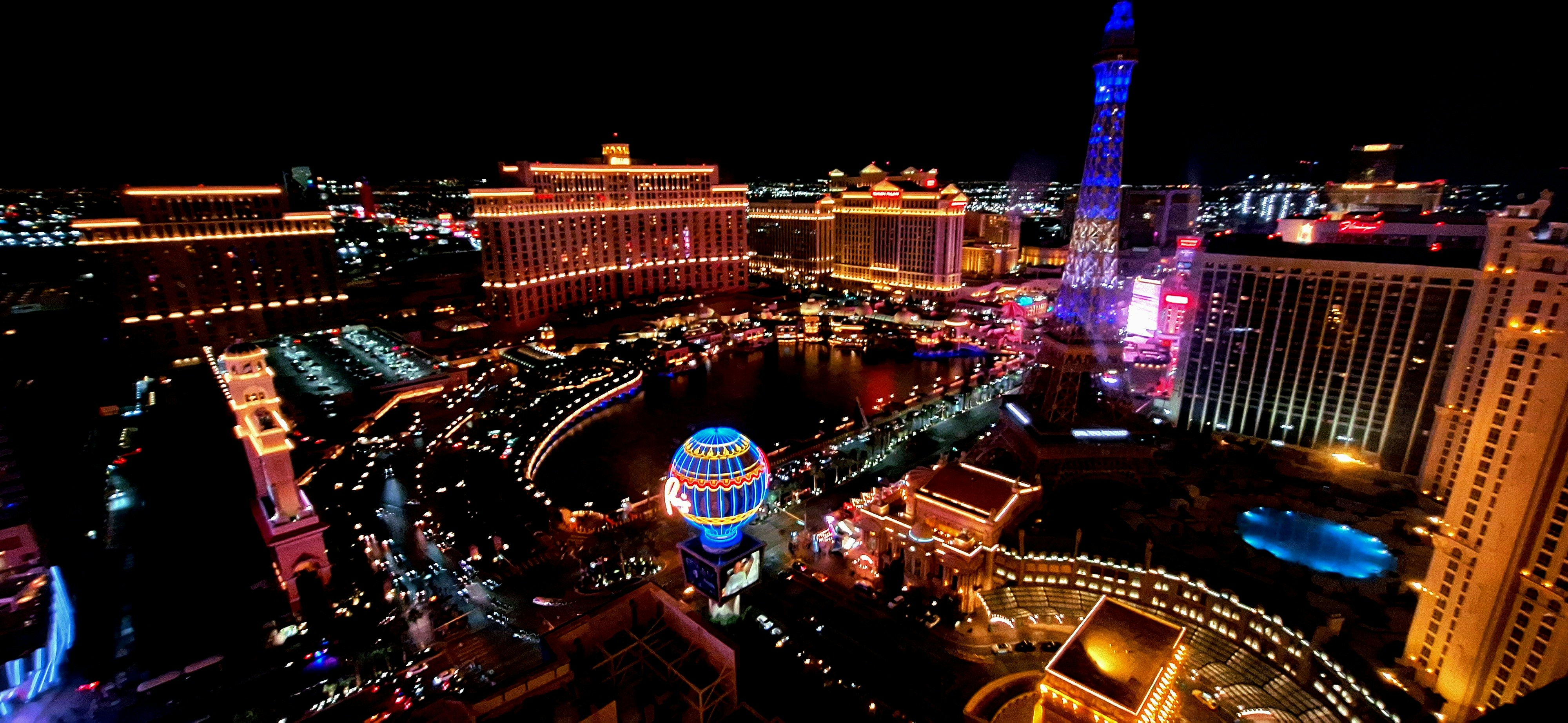 Neon Oasis: Aerial Playground Under Las Vegas Nightfall