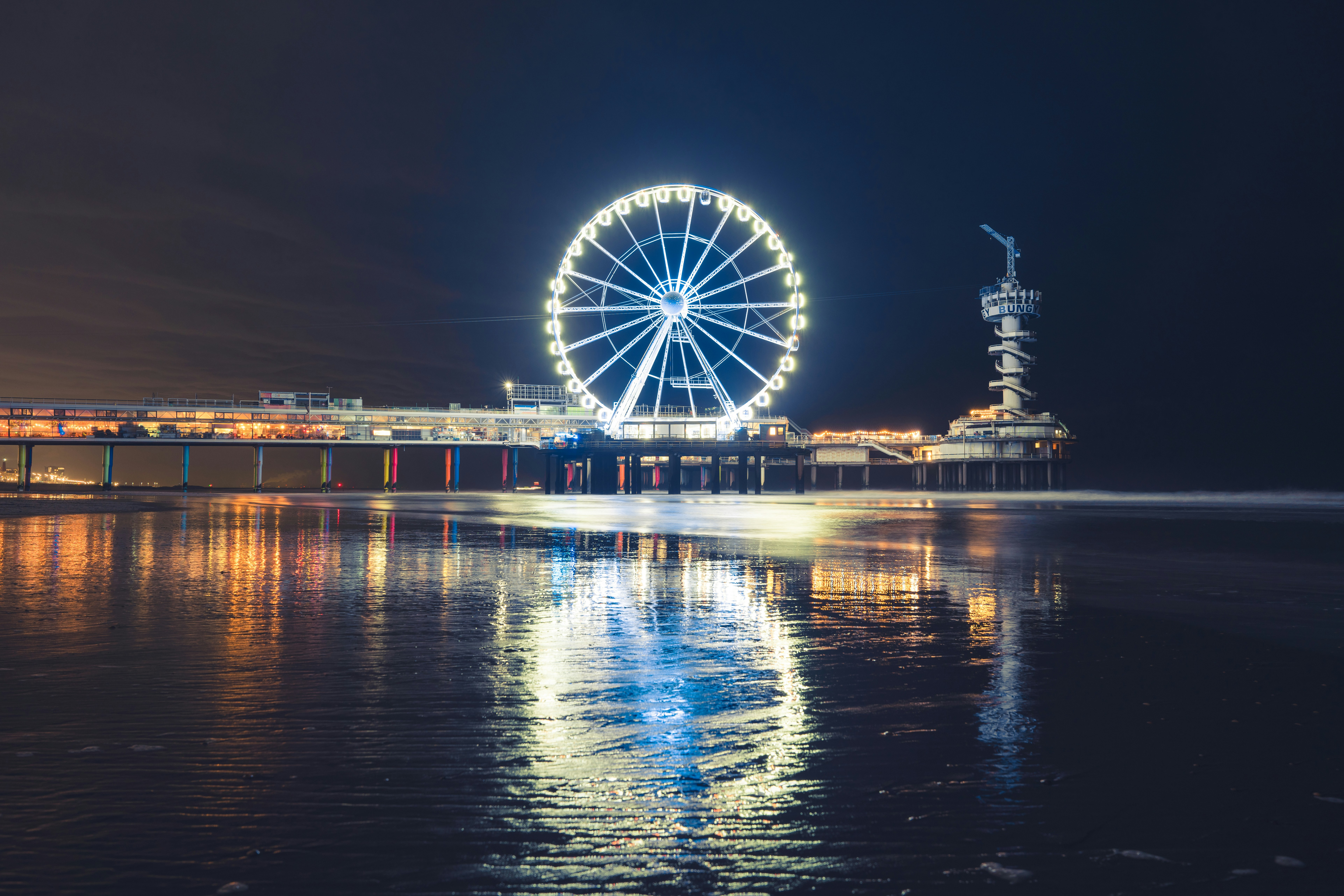 Moonlit Pier: Toward the Wheel and Wheelhouse