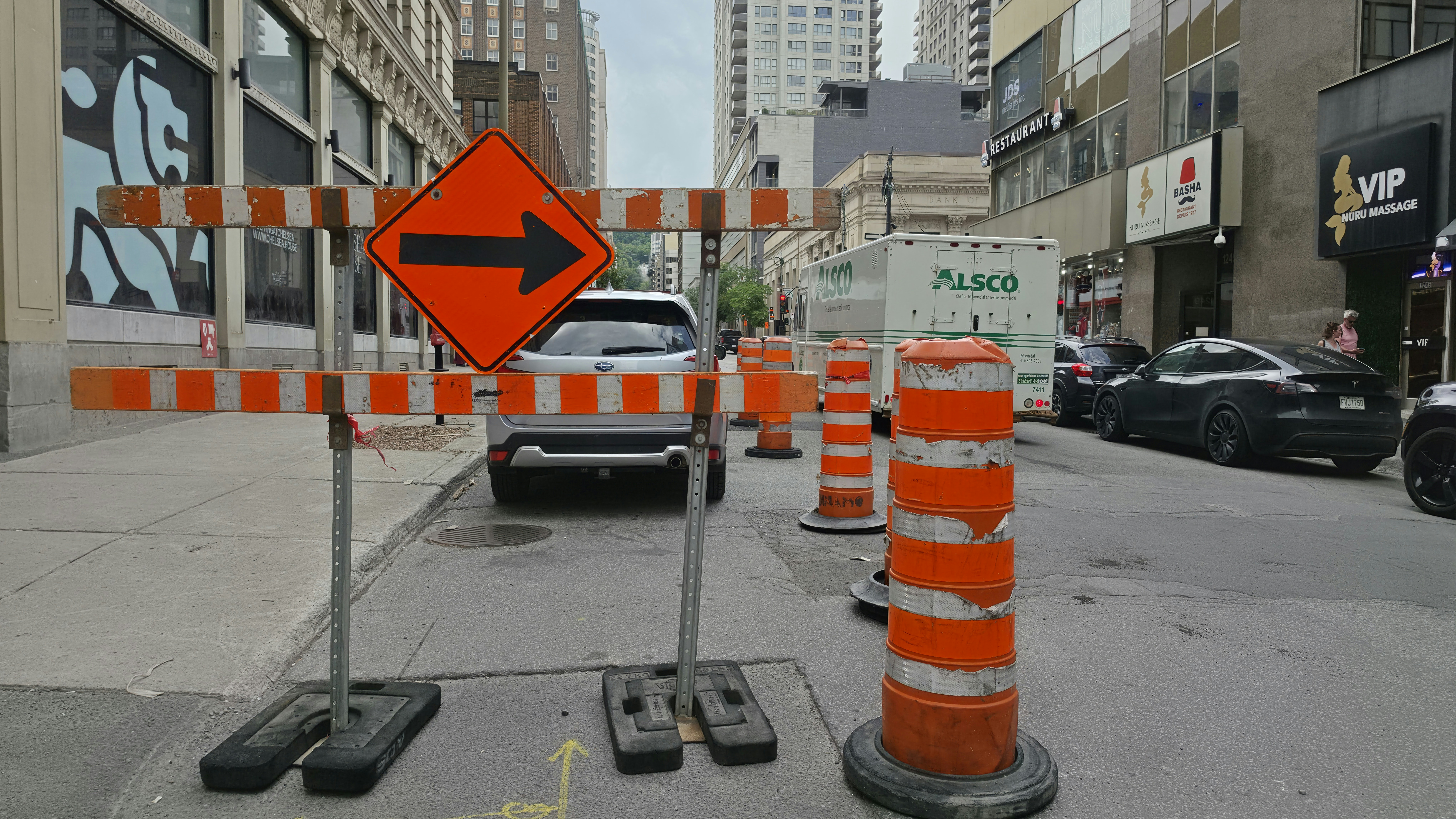 Urban Detour: Safety Barricades Pinned by the City Pulse