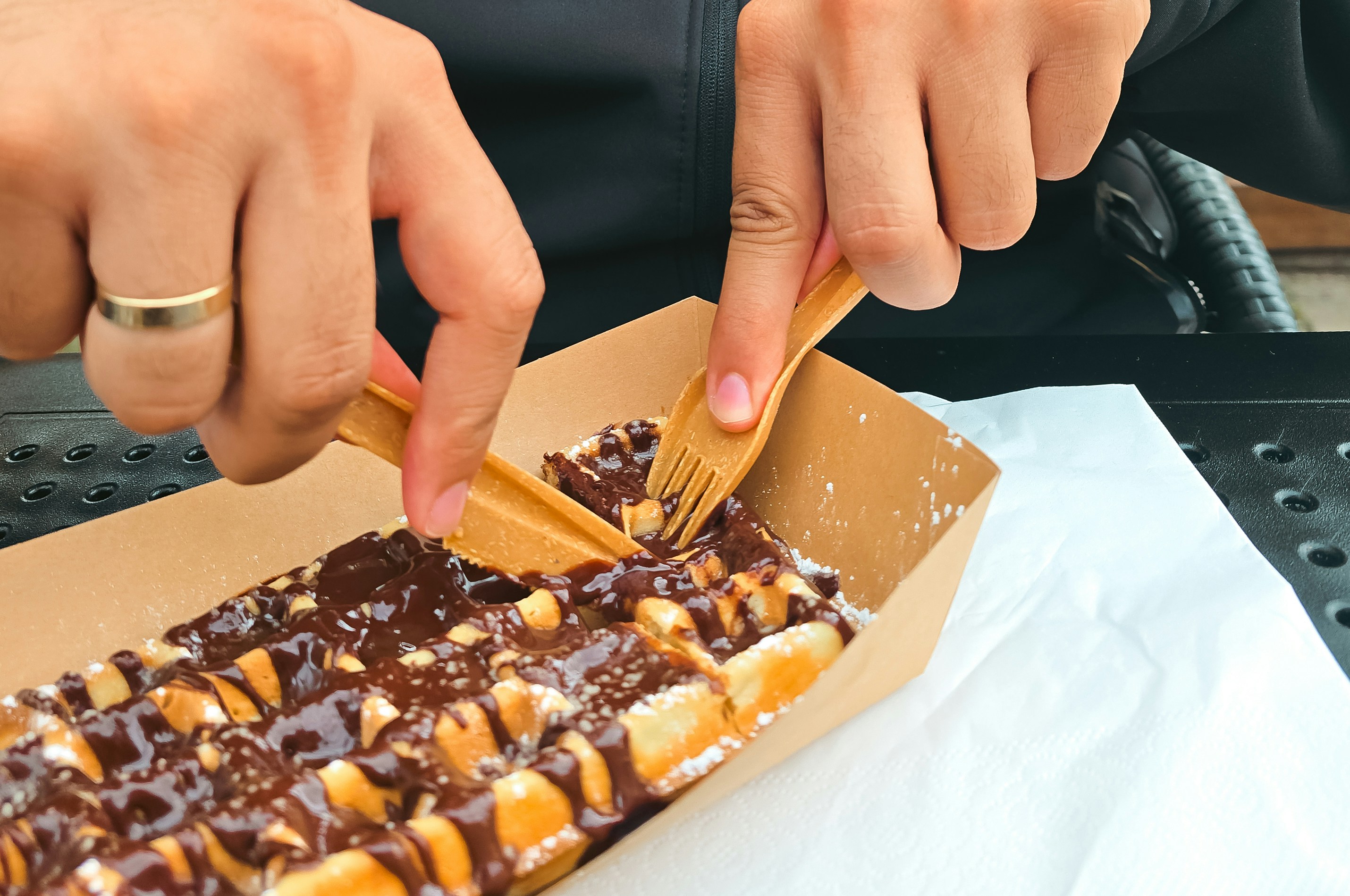 Hands in Chocolate: Carving Sweet Symmetry on a Chocolate-Eclair Tray