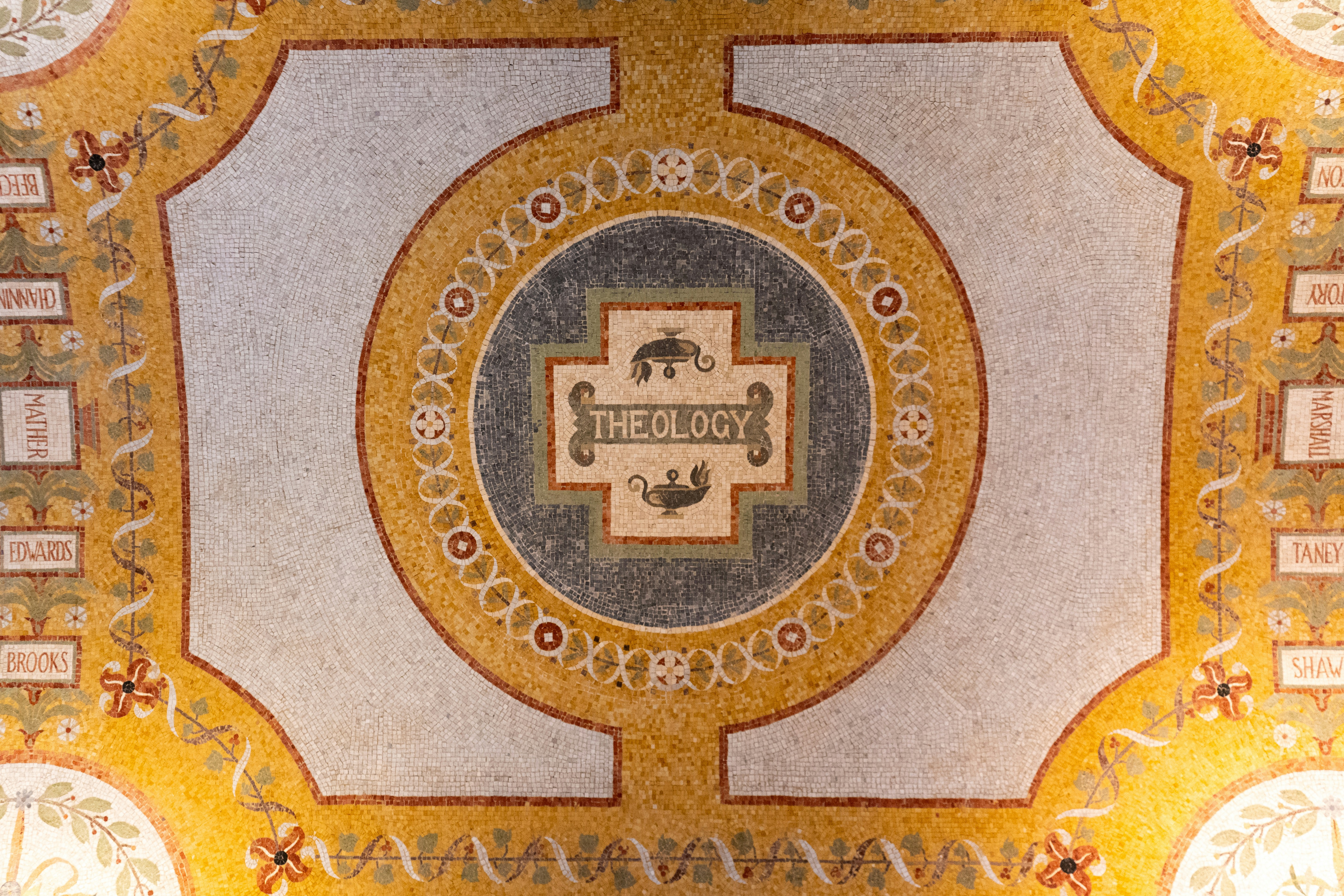 Ornate Theology Medallion: A Sacred Circular Mosaic Centerpiece