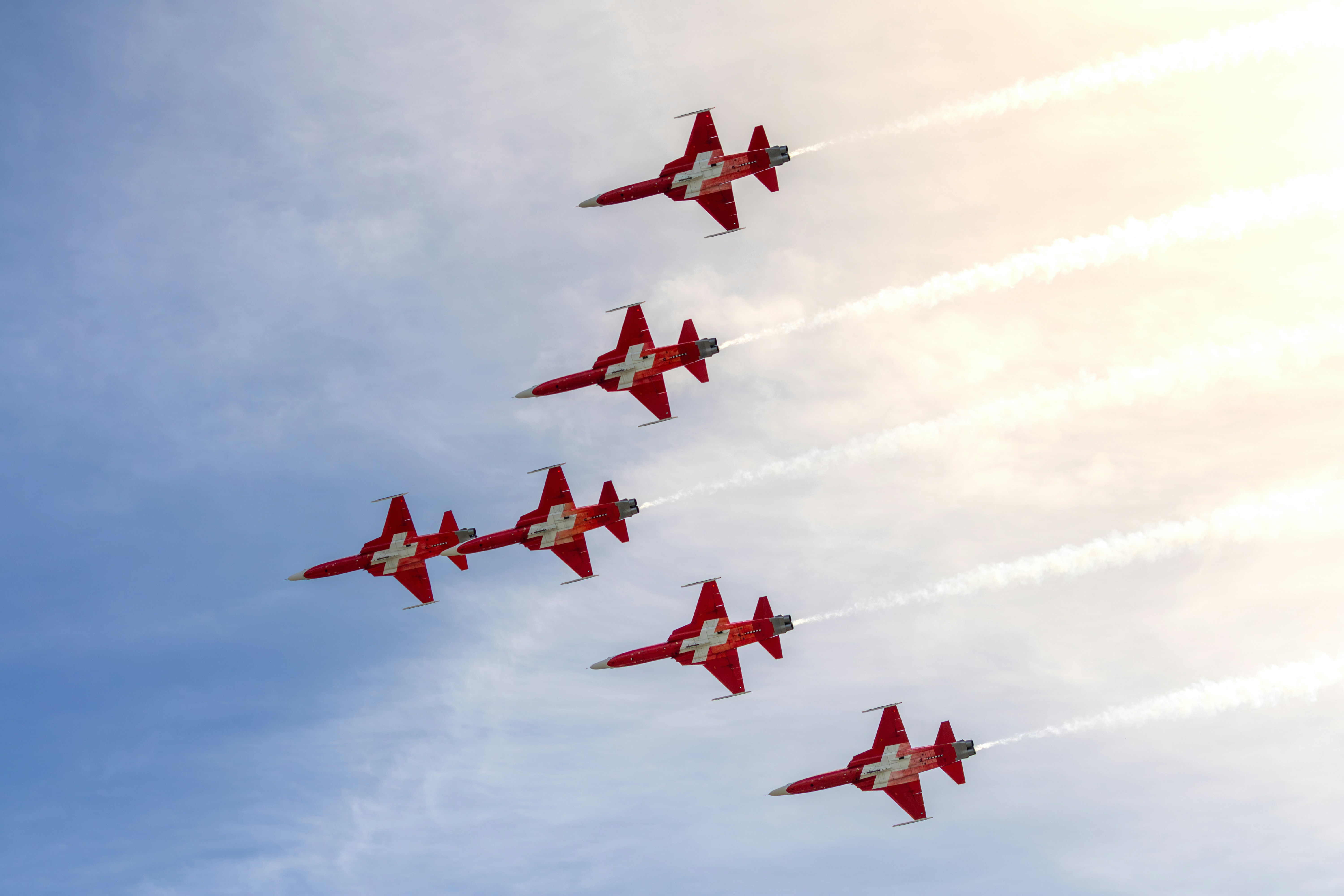 Red Arrow Flight: A Chevron of Precision Across a Blue Sky