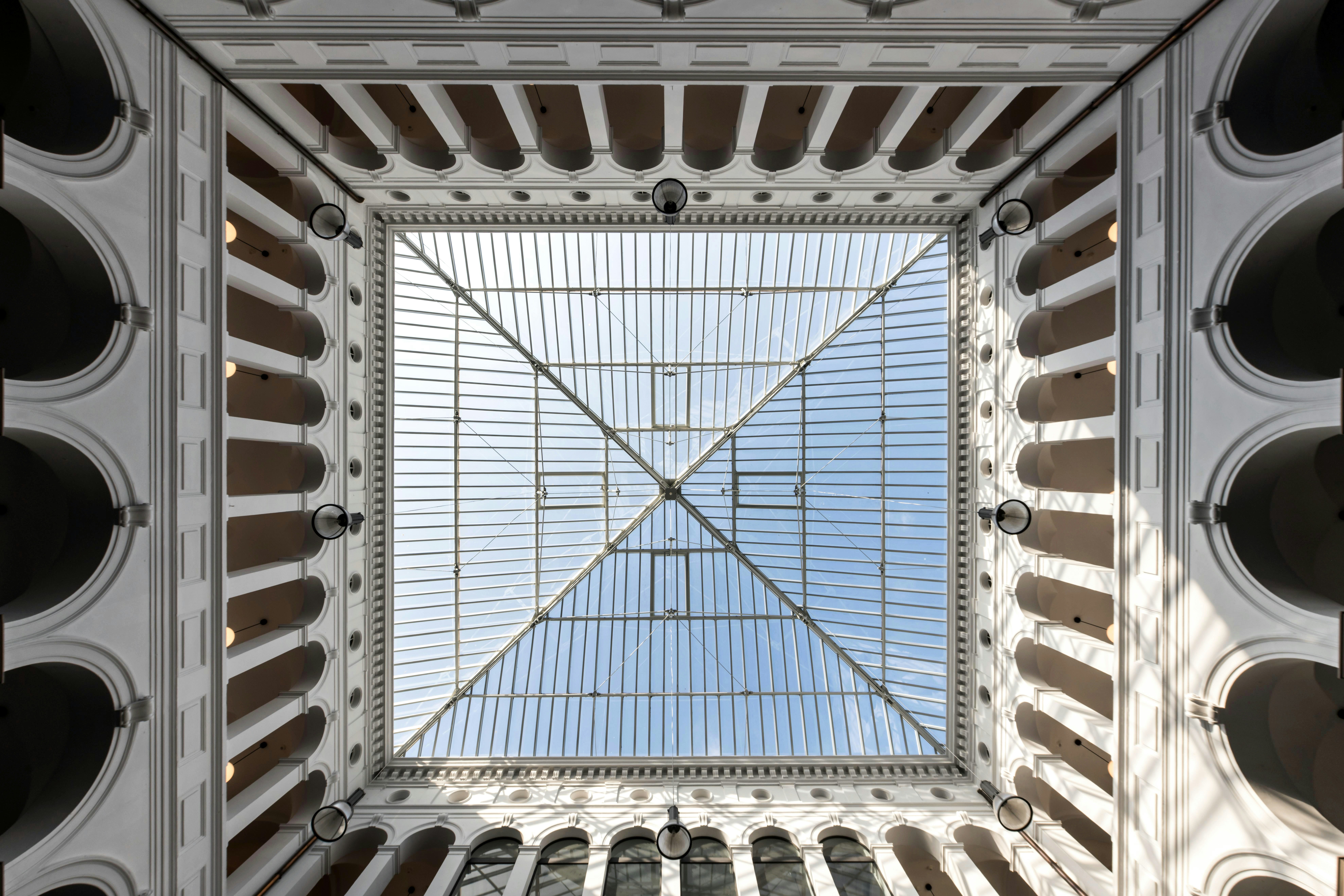 Inner Sky: A Geometric Atrium View Looking Up