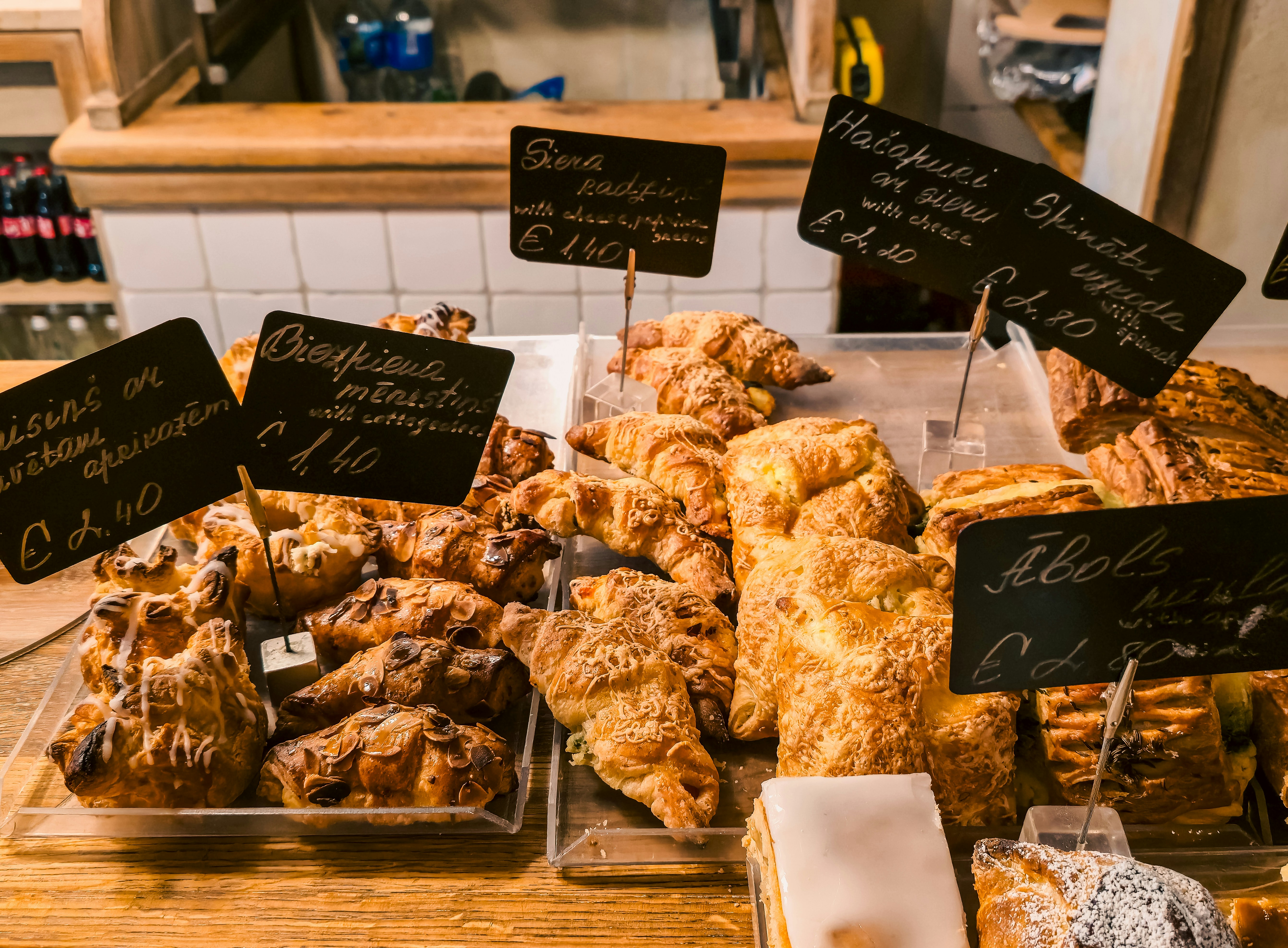 Golden Pastry Array at a Cozy Bakery Display