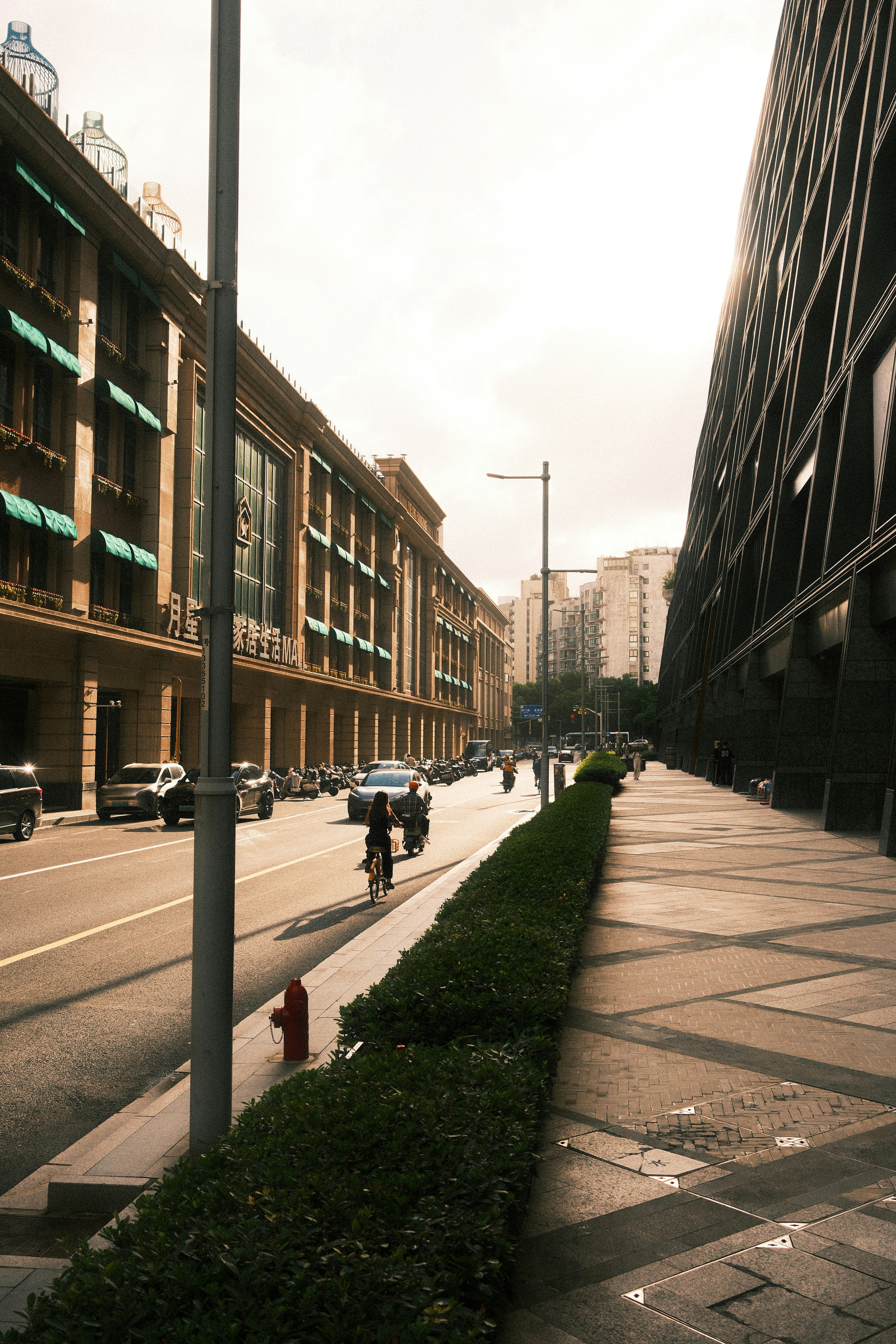 City Edge: A Quiet Dawn Walk Between Modern Glare and Classic Brick