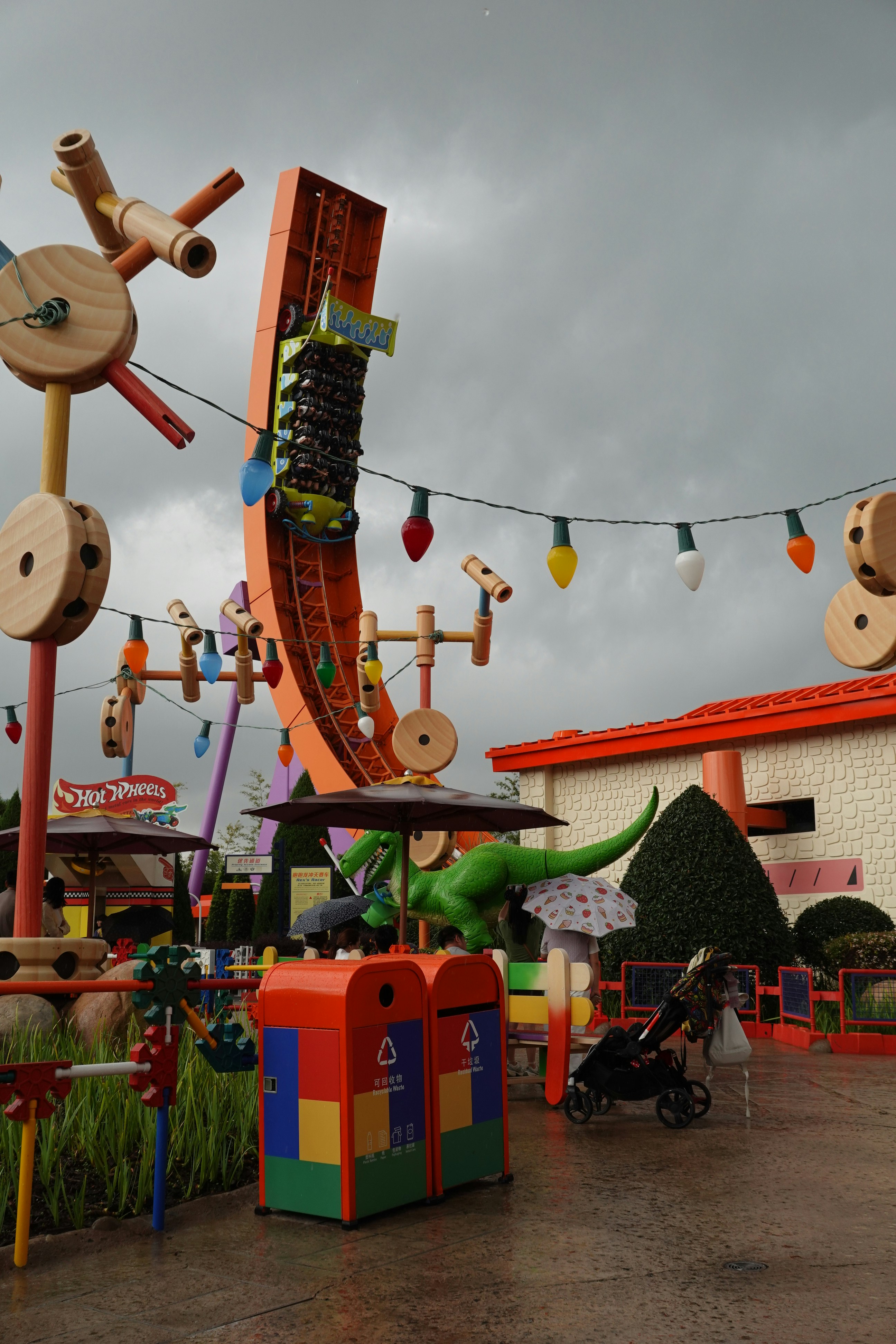 Colorful Playground Obelisk Arc in a Rainy Day Theme Park