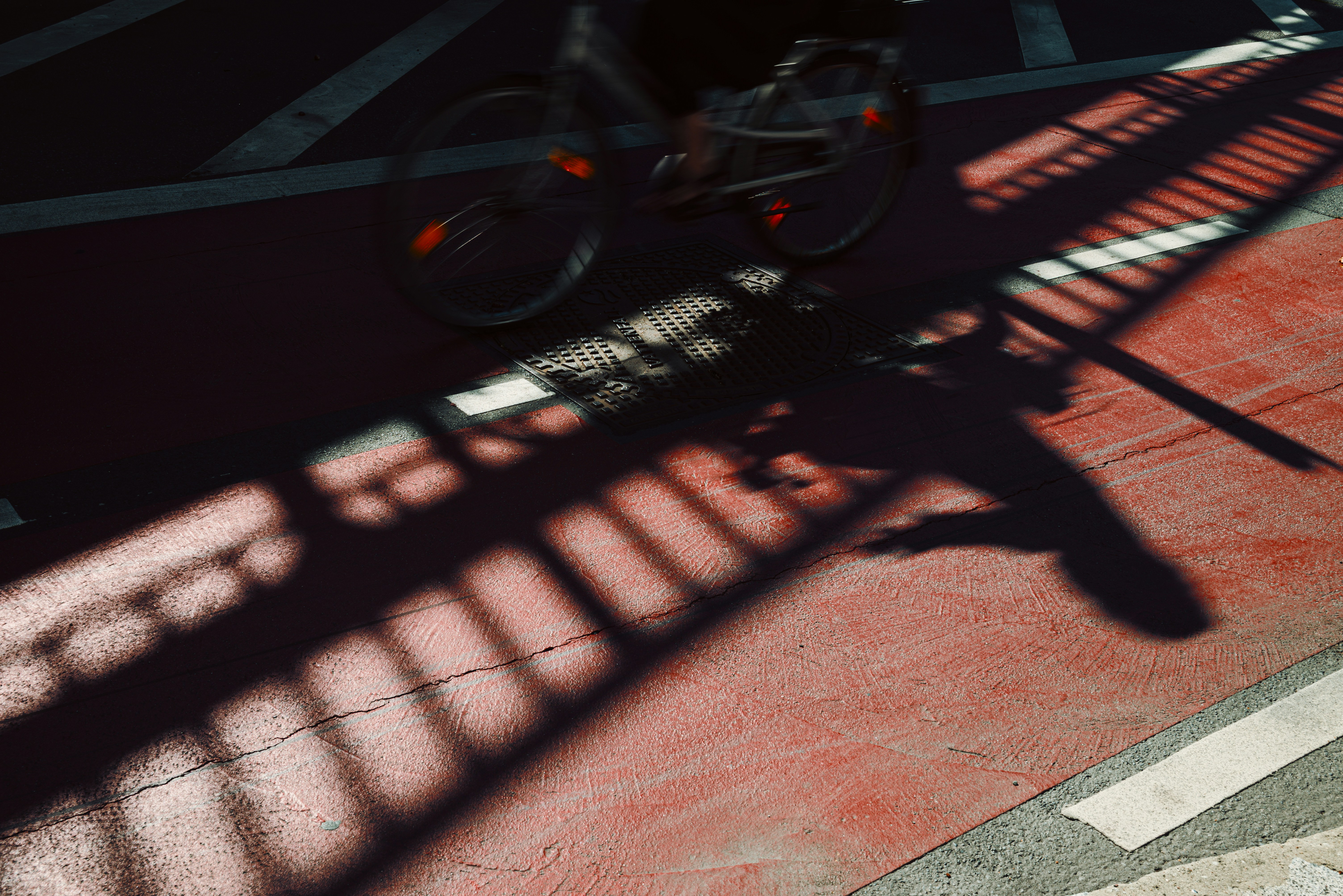 Shadows Over the Pedestrian Lane: A Blurred Ride Past the Turnstile