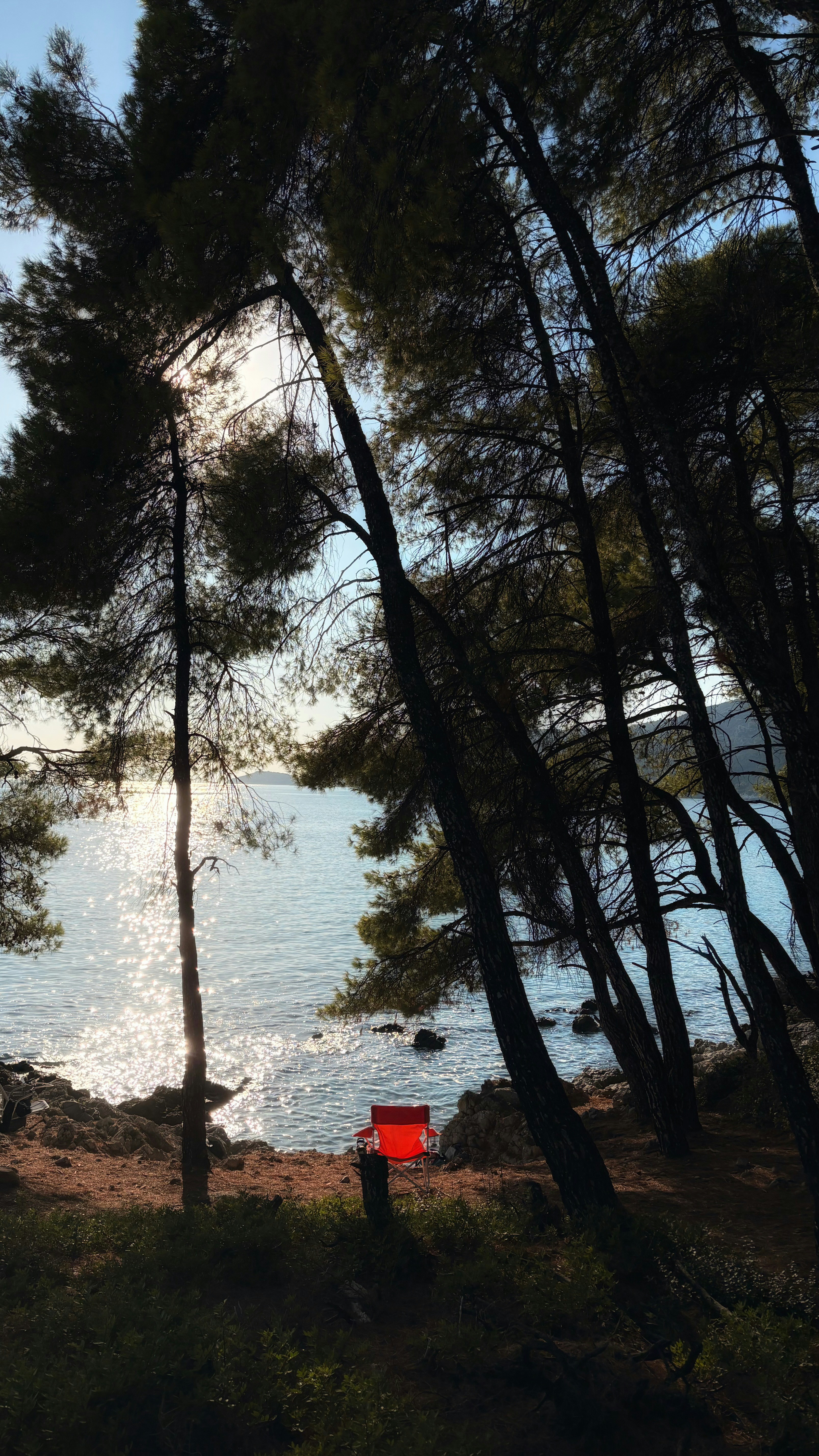 Red Chair by the Sea: A Palm-Painted Quiet Moment