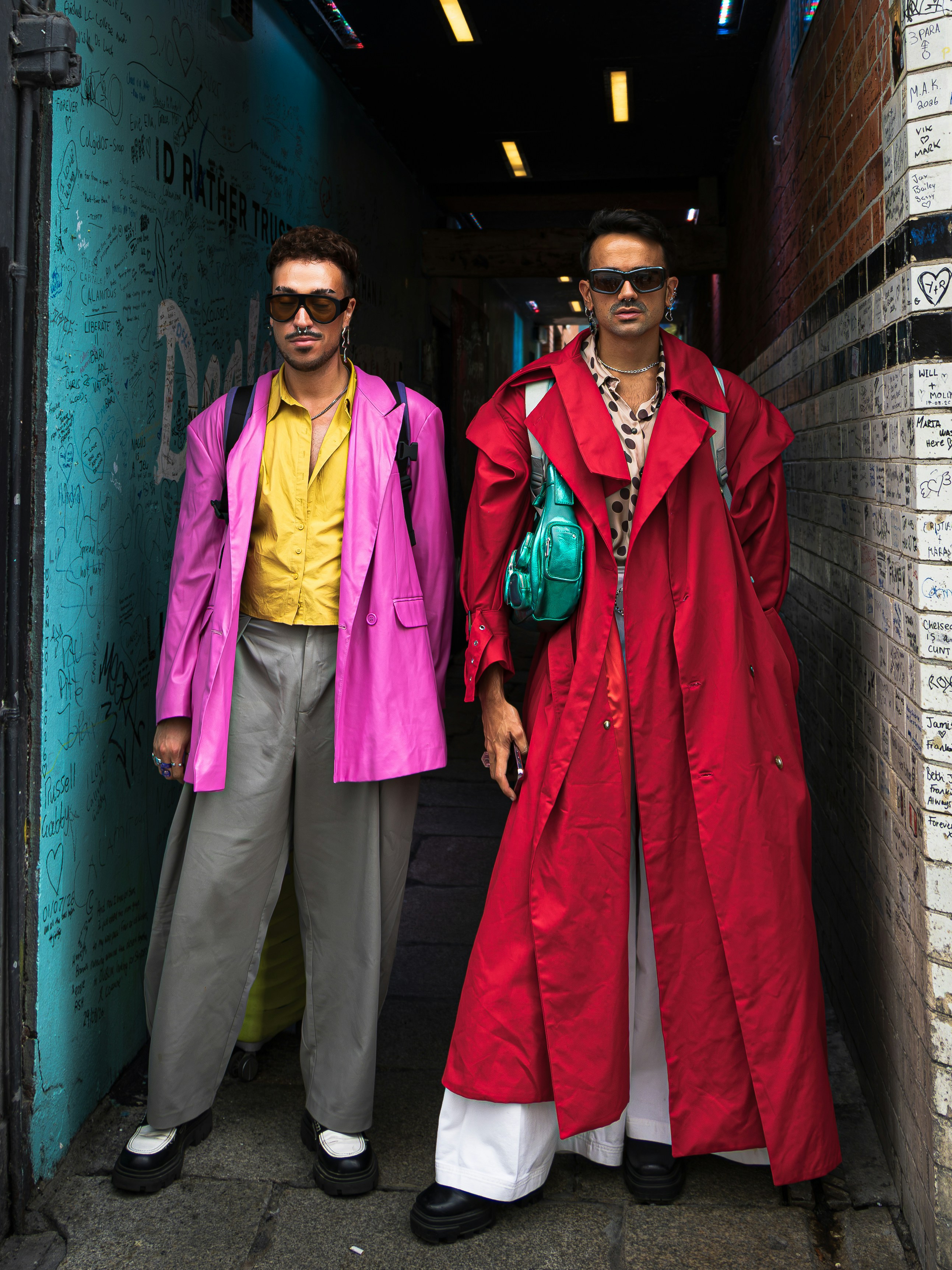 Bold Neon Duo: Color, Confidence, and Contrast in a Narrow Alley