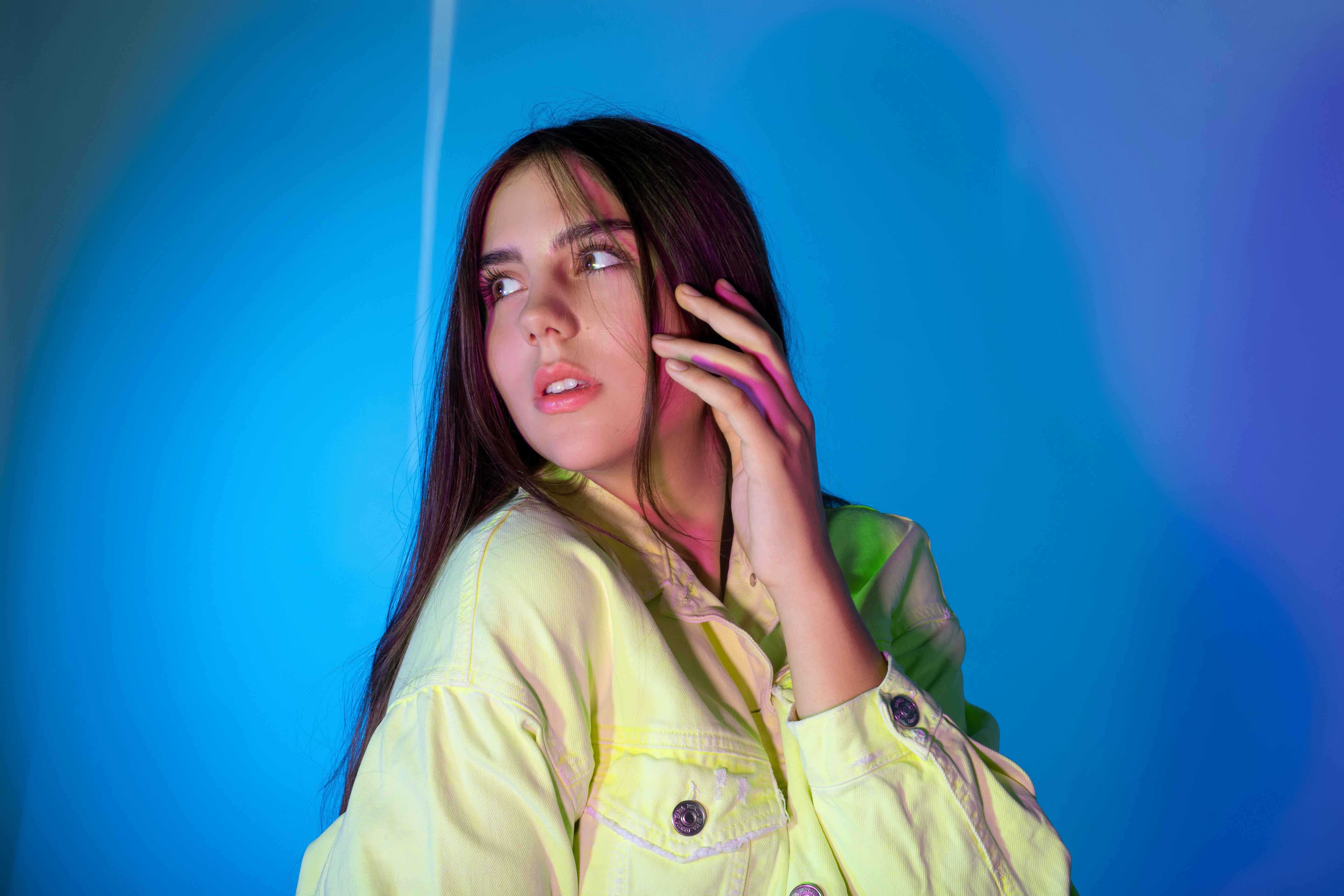 Neon Velvet: A Portrait in Cyan Light