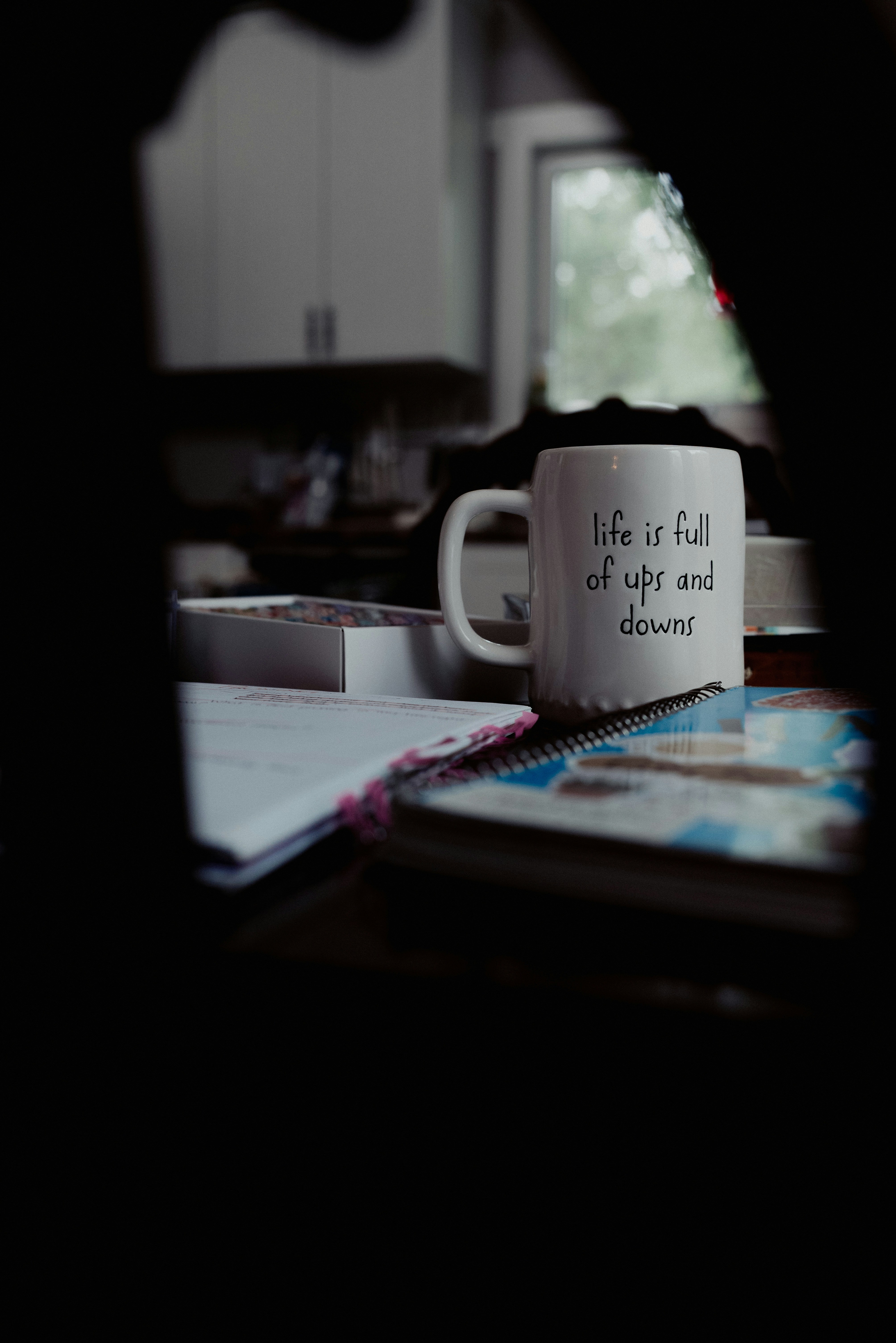 Mug with Inspirational Quote Framed by Evening Desk Essentials