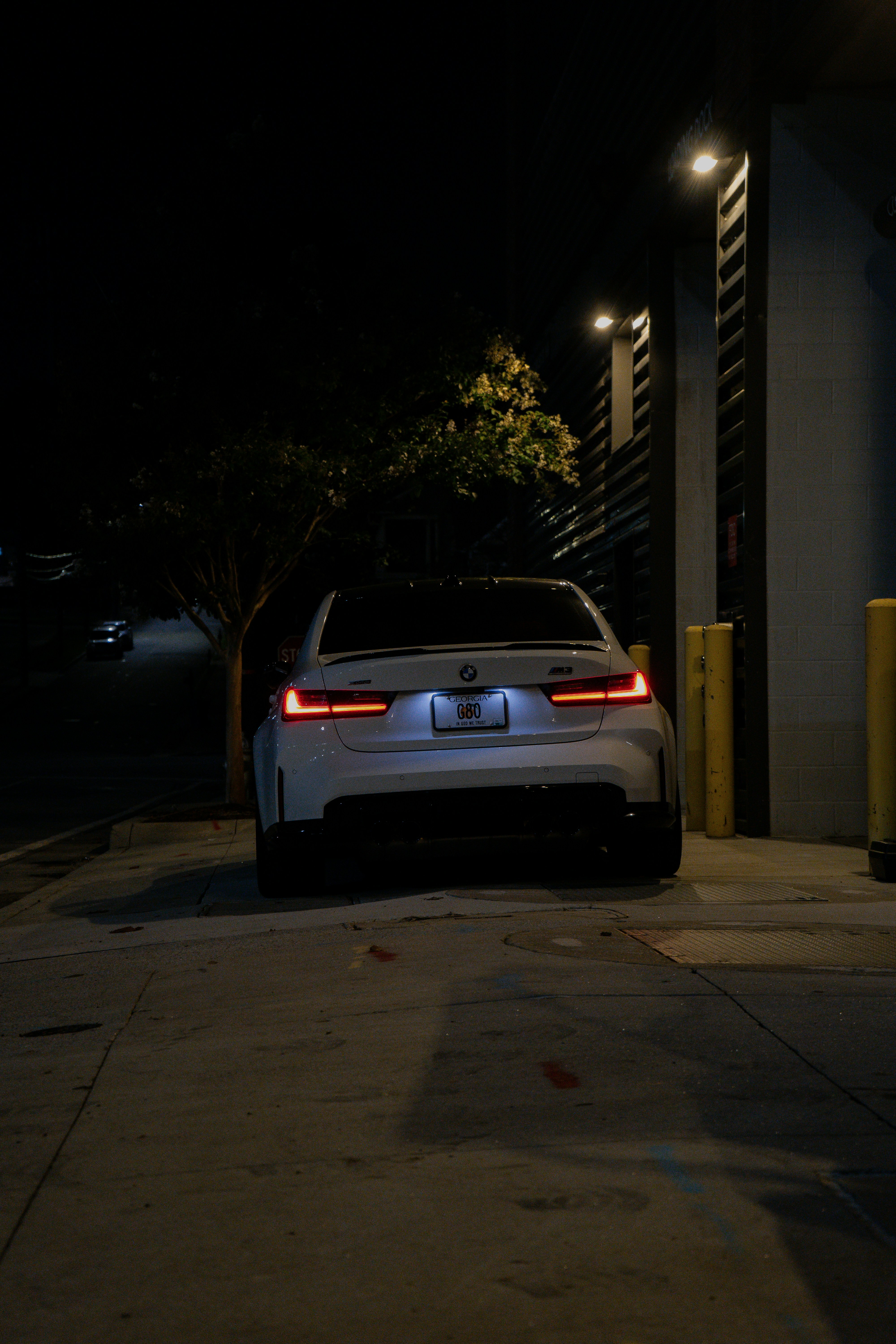 Rear View in a Night Parking Lot