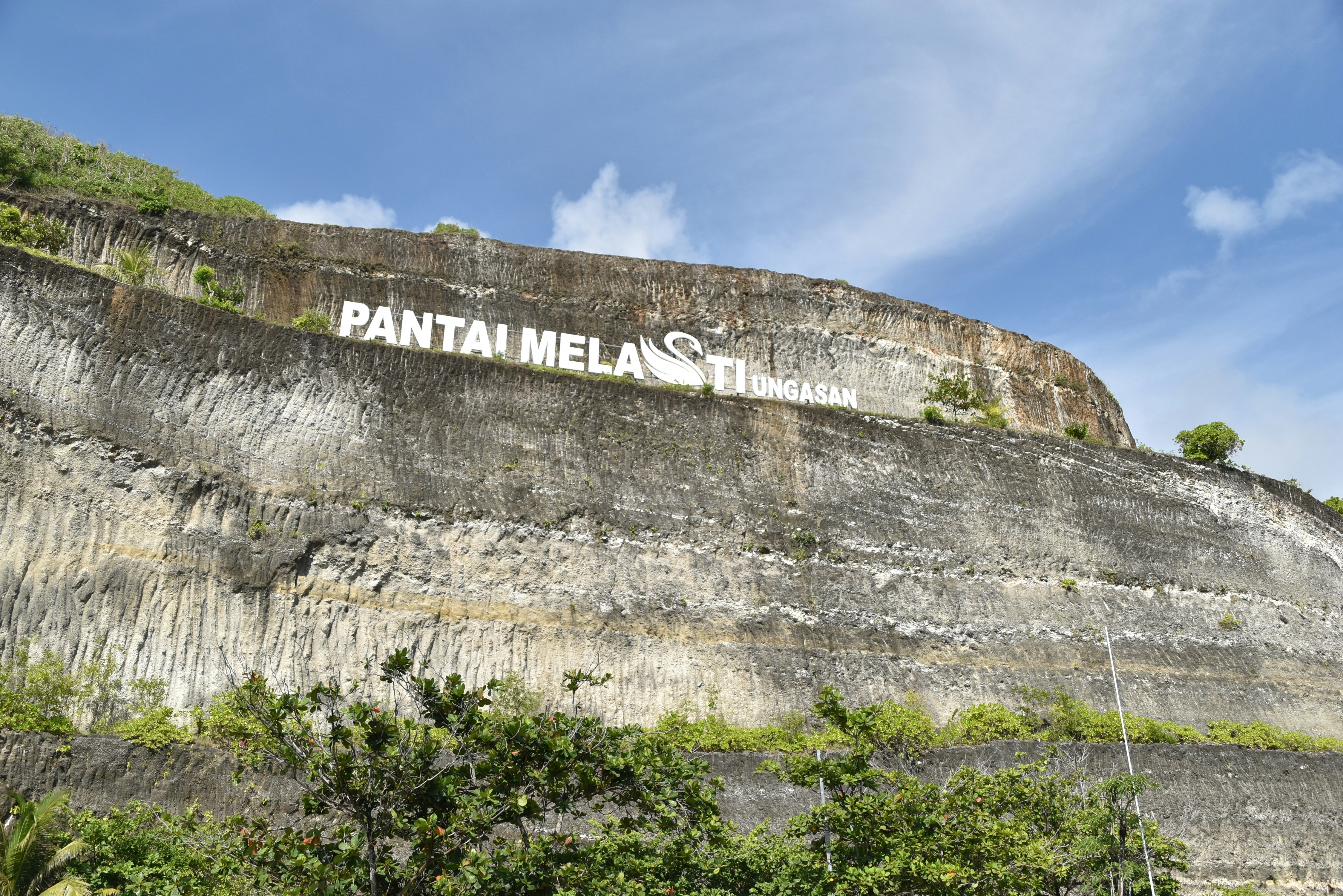 Signage on a Limestone Cliff: Pantai Melasti