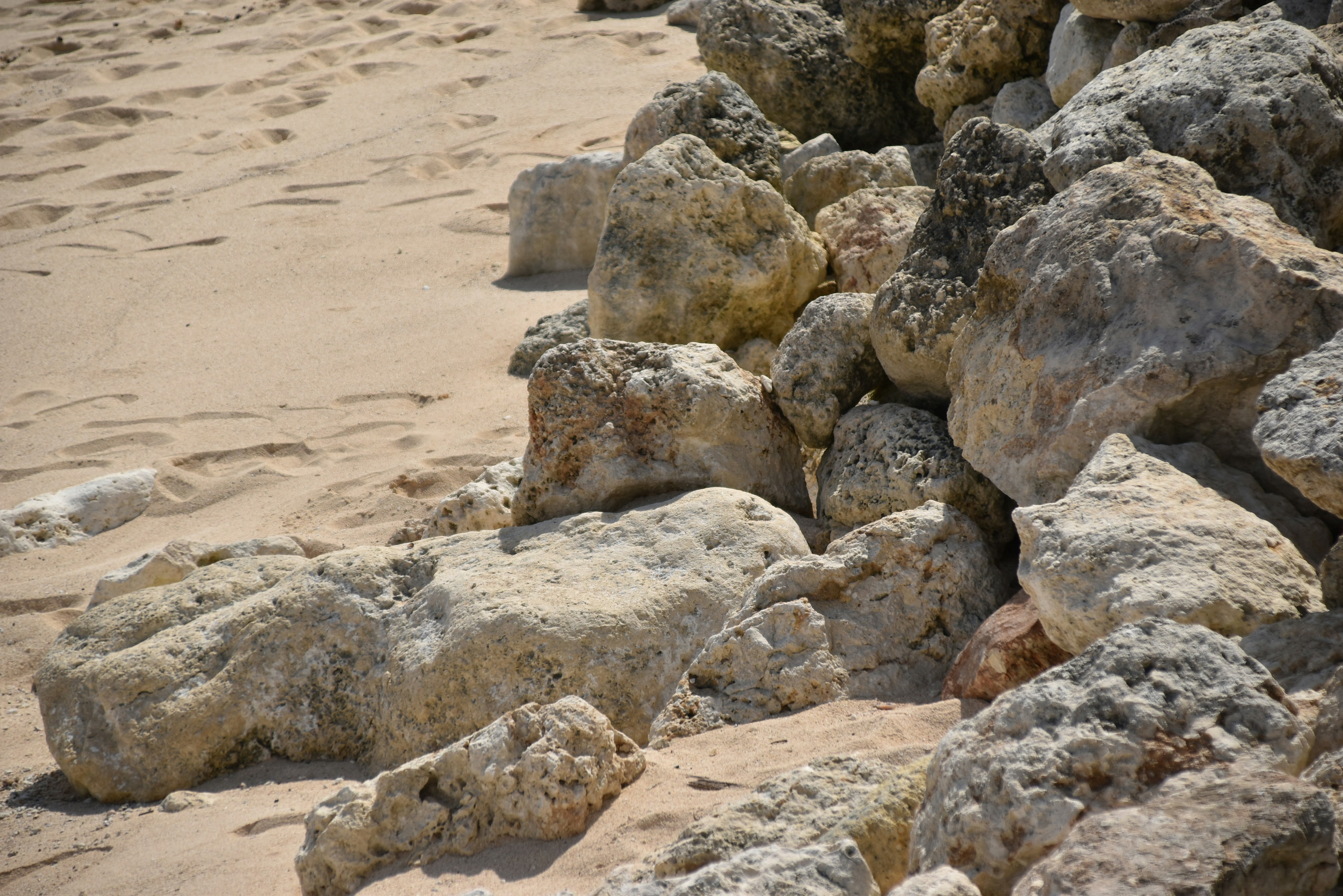 Rocky shoreline: weathered stones guarding a sunlit beach