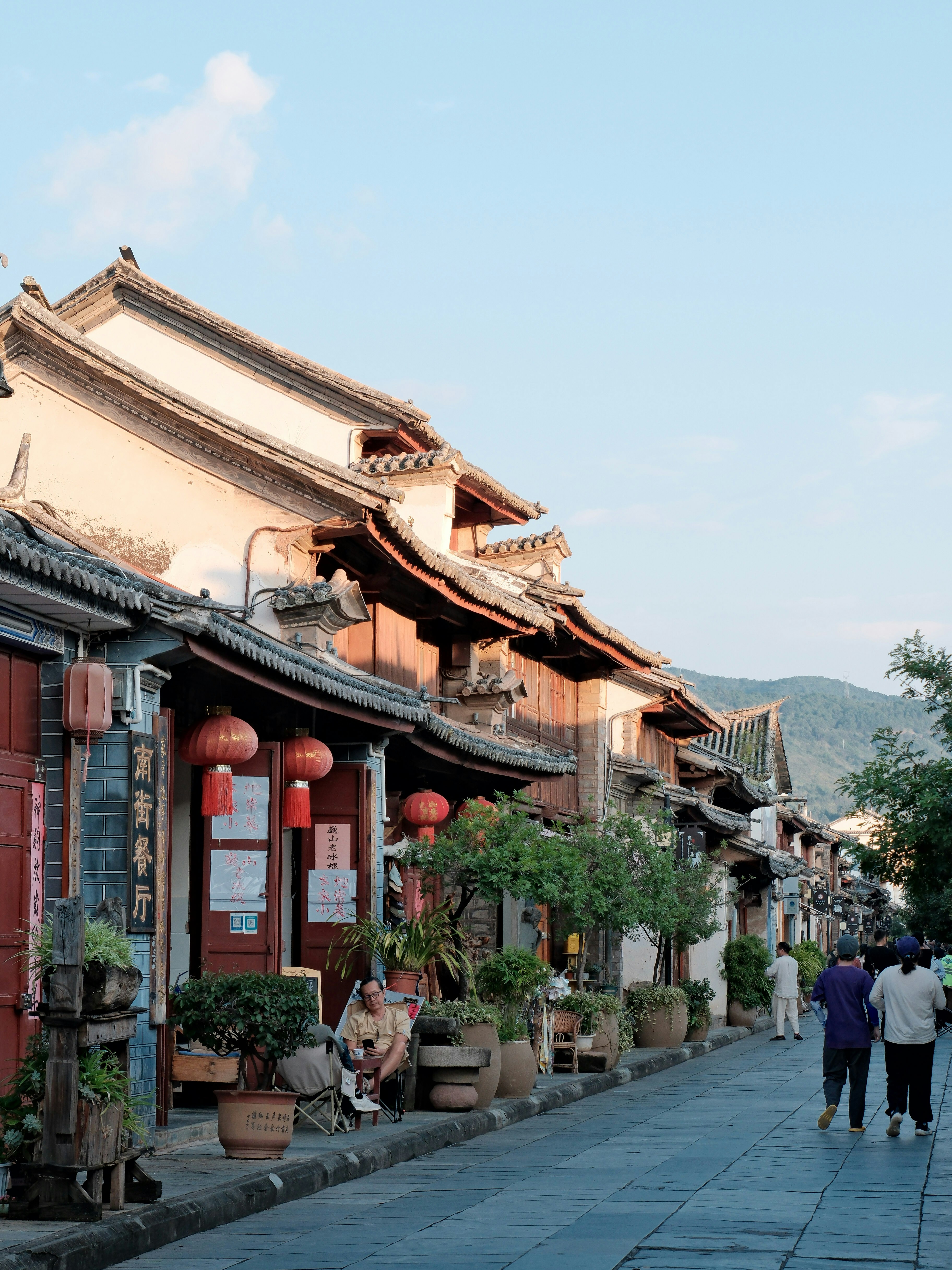 Lanterns and Lantern-lit Facades Along a Quiet Ancient Street