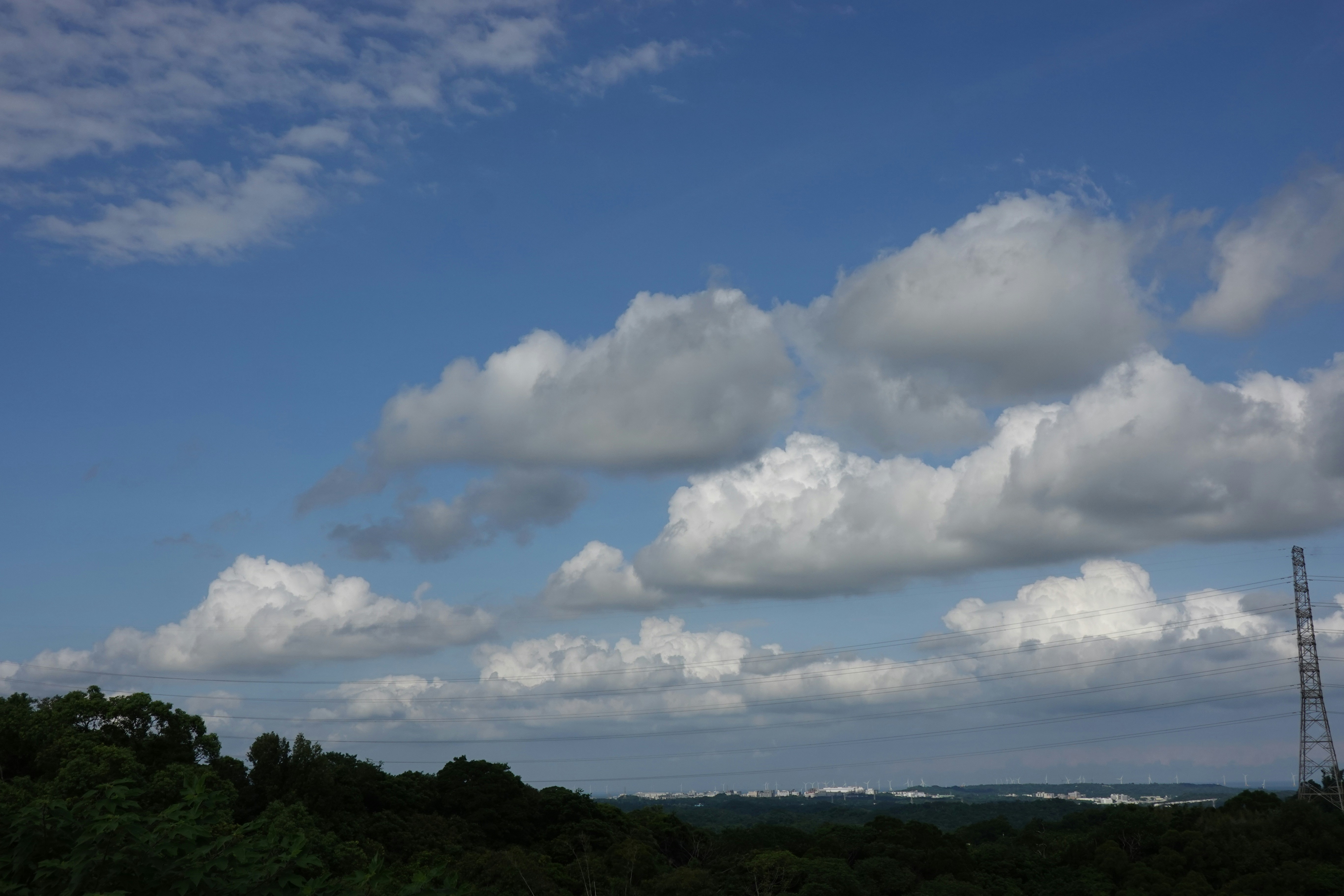 Broad Sky and distant horizon over a lush treeline