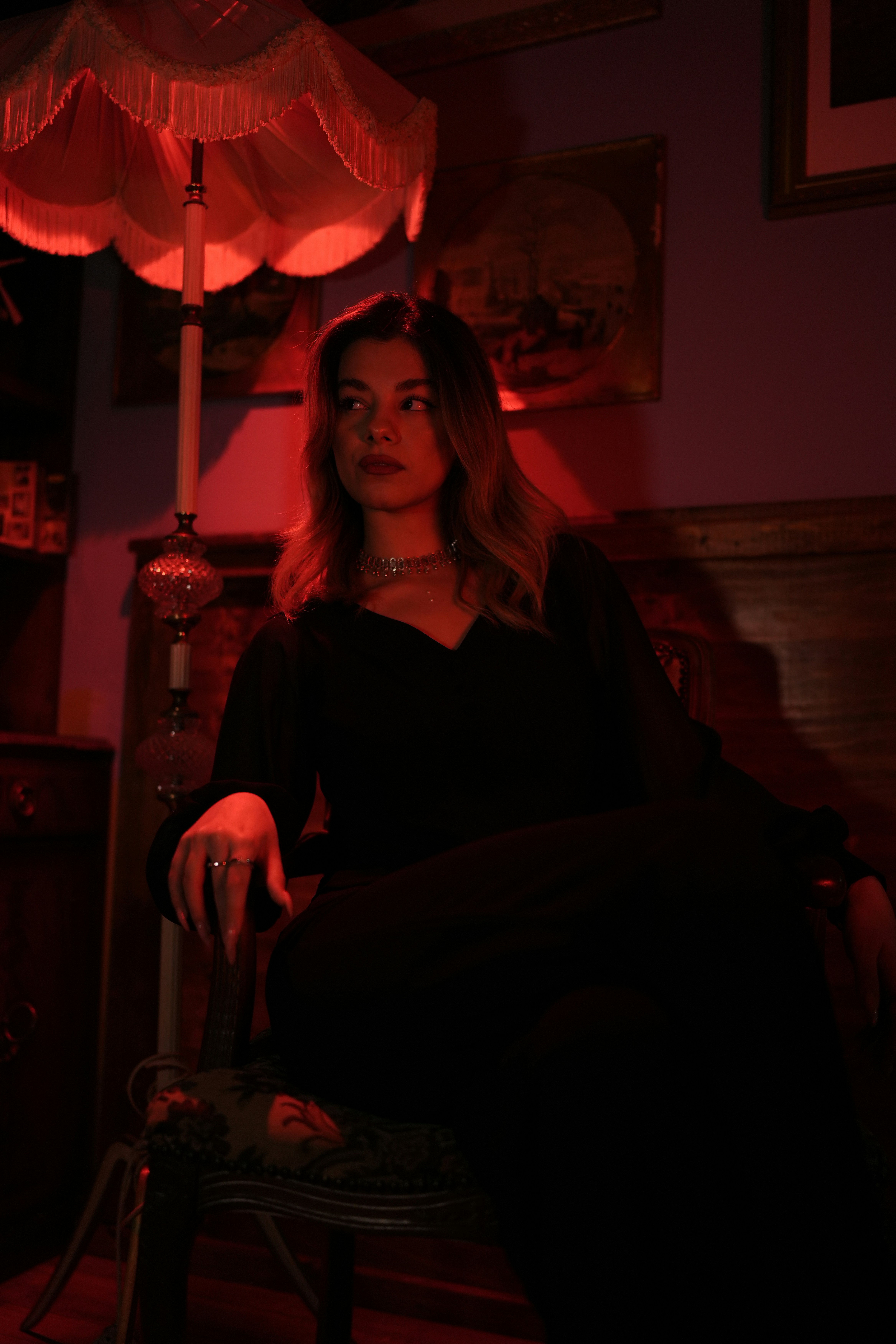 Crimson Glow: A Quiet Portrait in a Velvet Veil