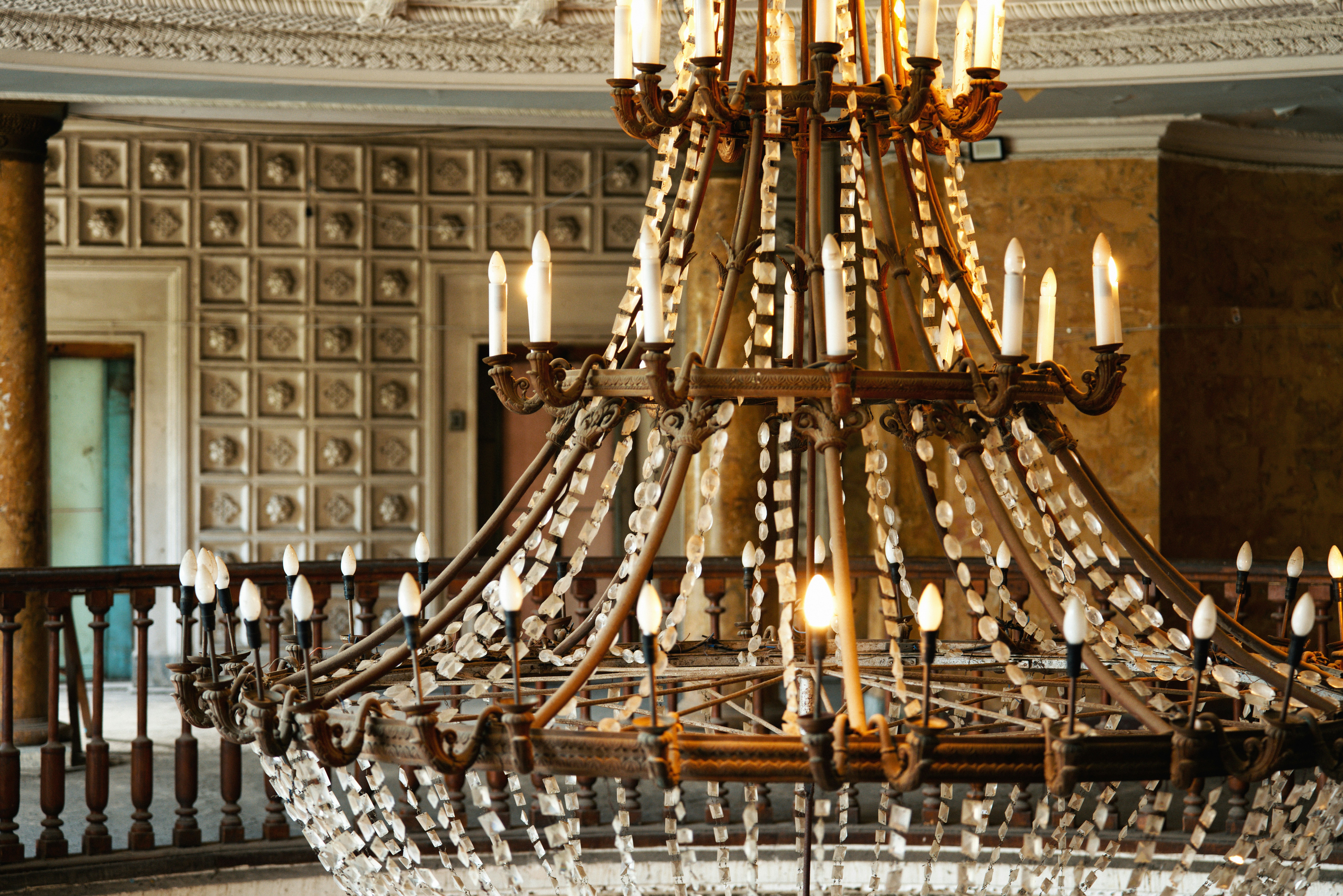 Crystal Chandelier in a Historic Hall