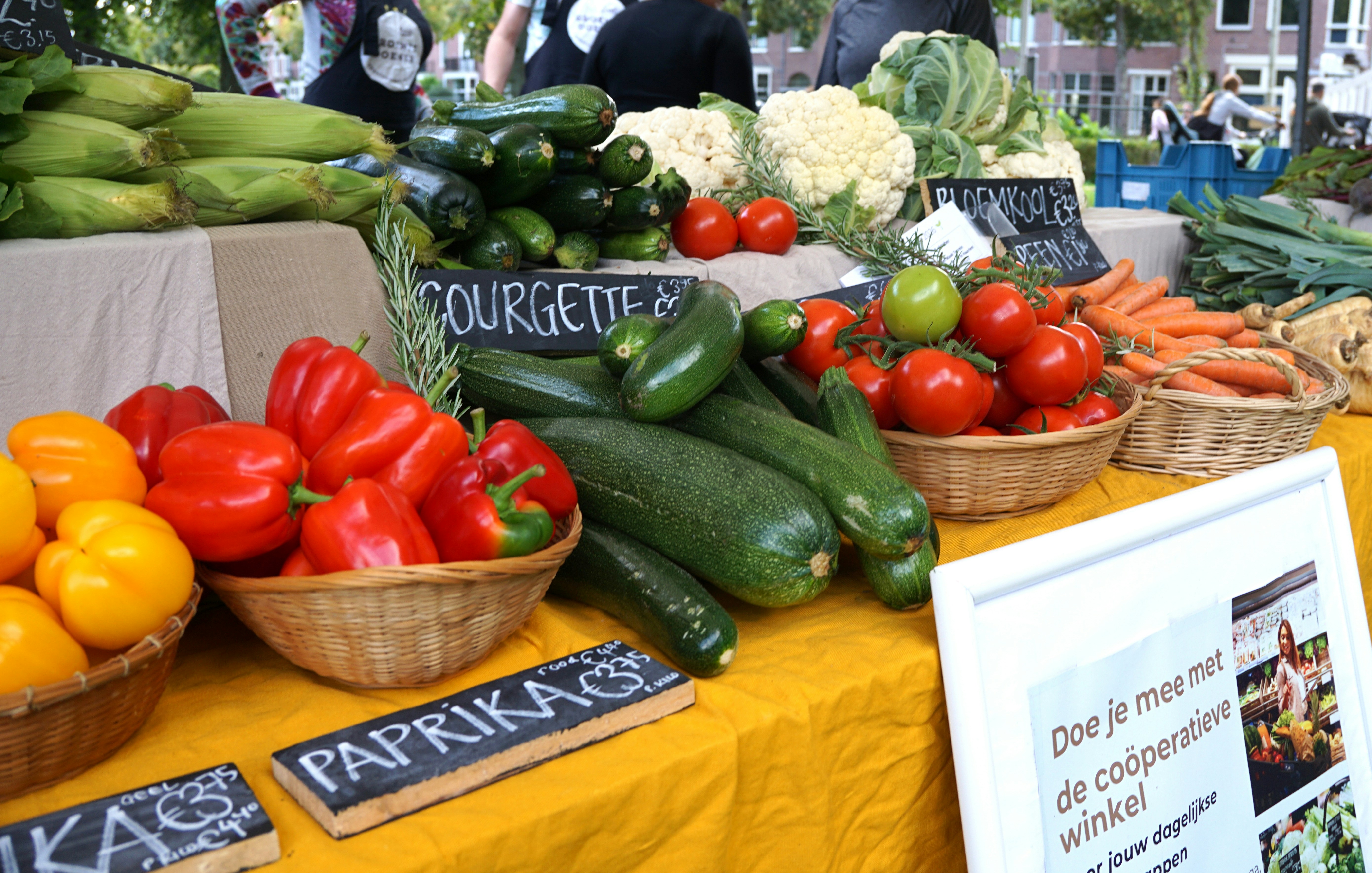 Vivid Market Palette: Fresh Produce in a Sunlit Stall