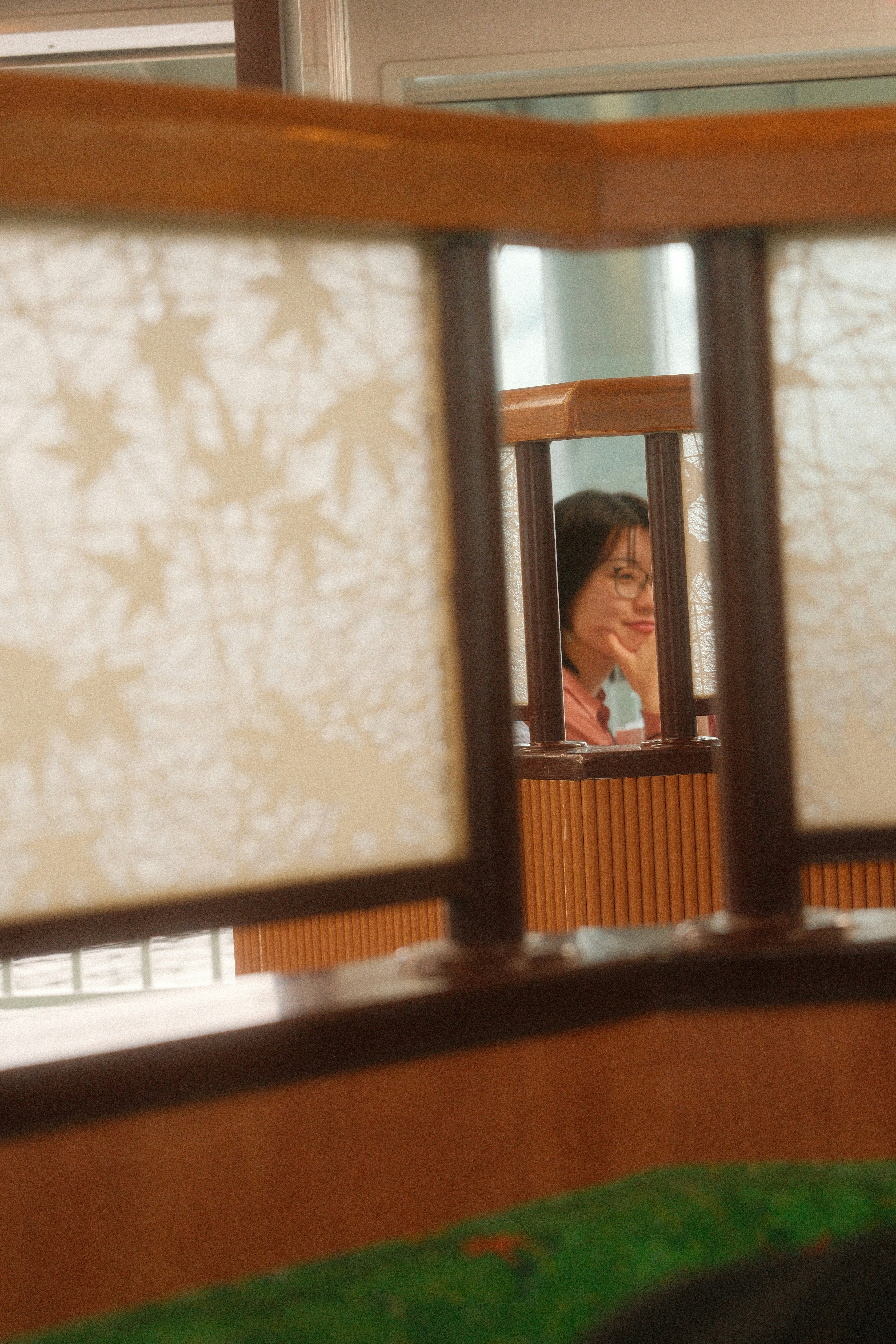 Through the Lattice: A Quiet Smile in Framed Echoes