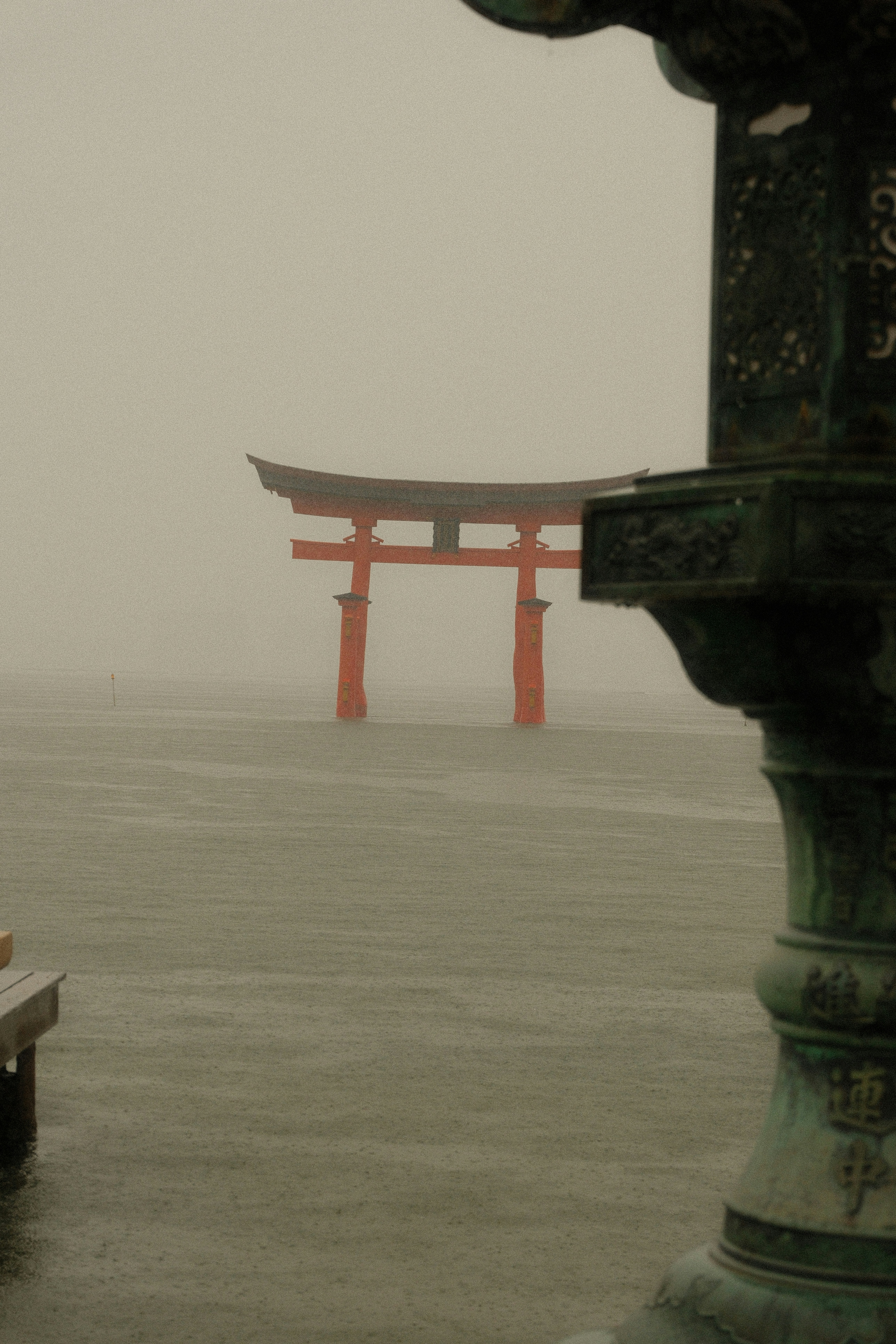 Red Torii on a Misty Sea: A Lone Gate Reaches Toward Dawn