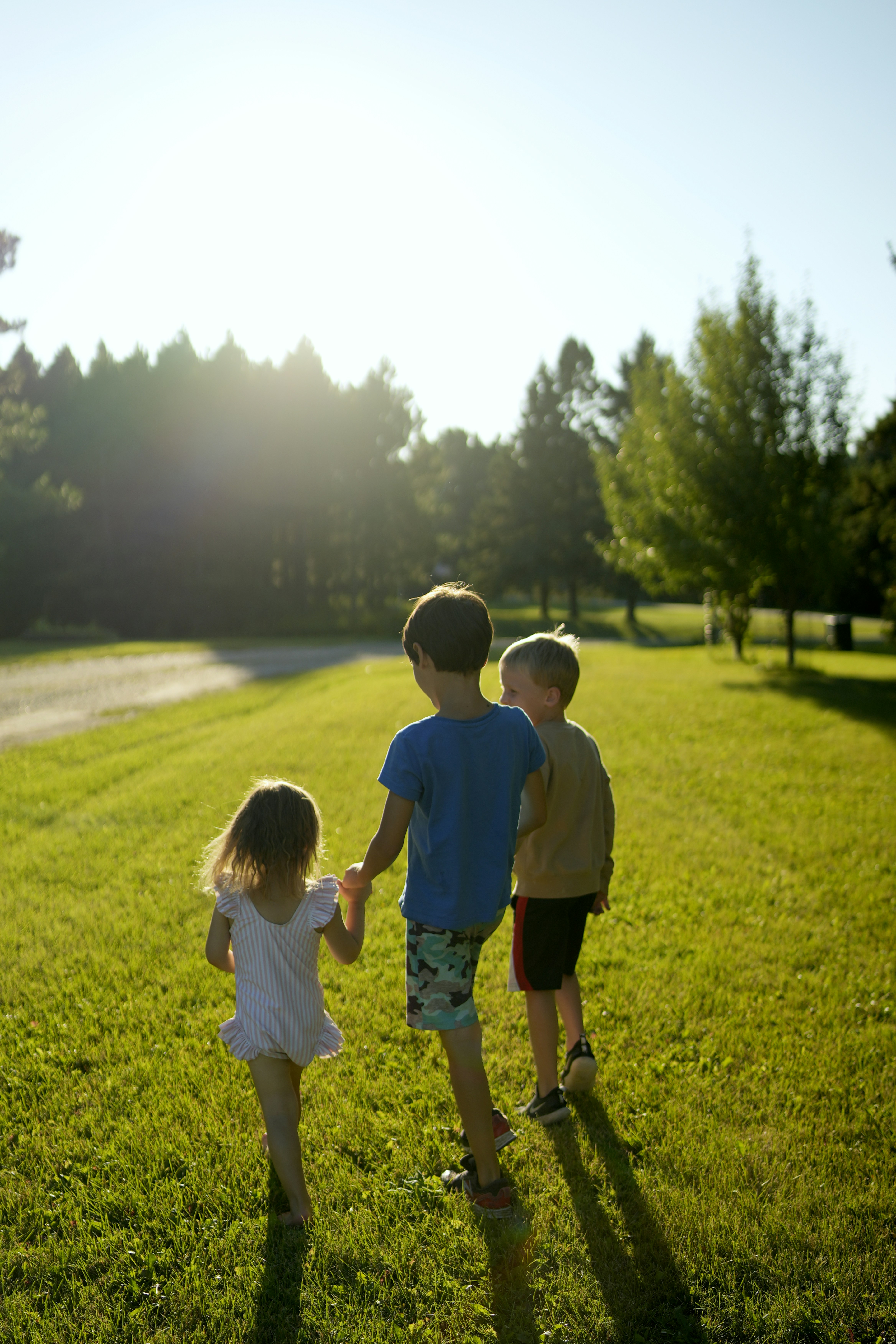 Sunlit Trio: Hands Across the Grassy Horizon