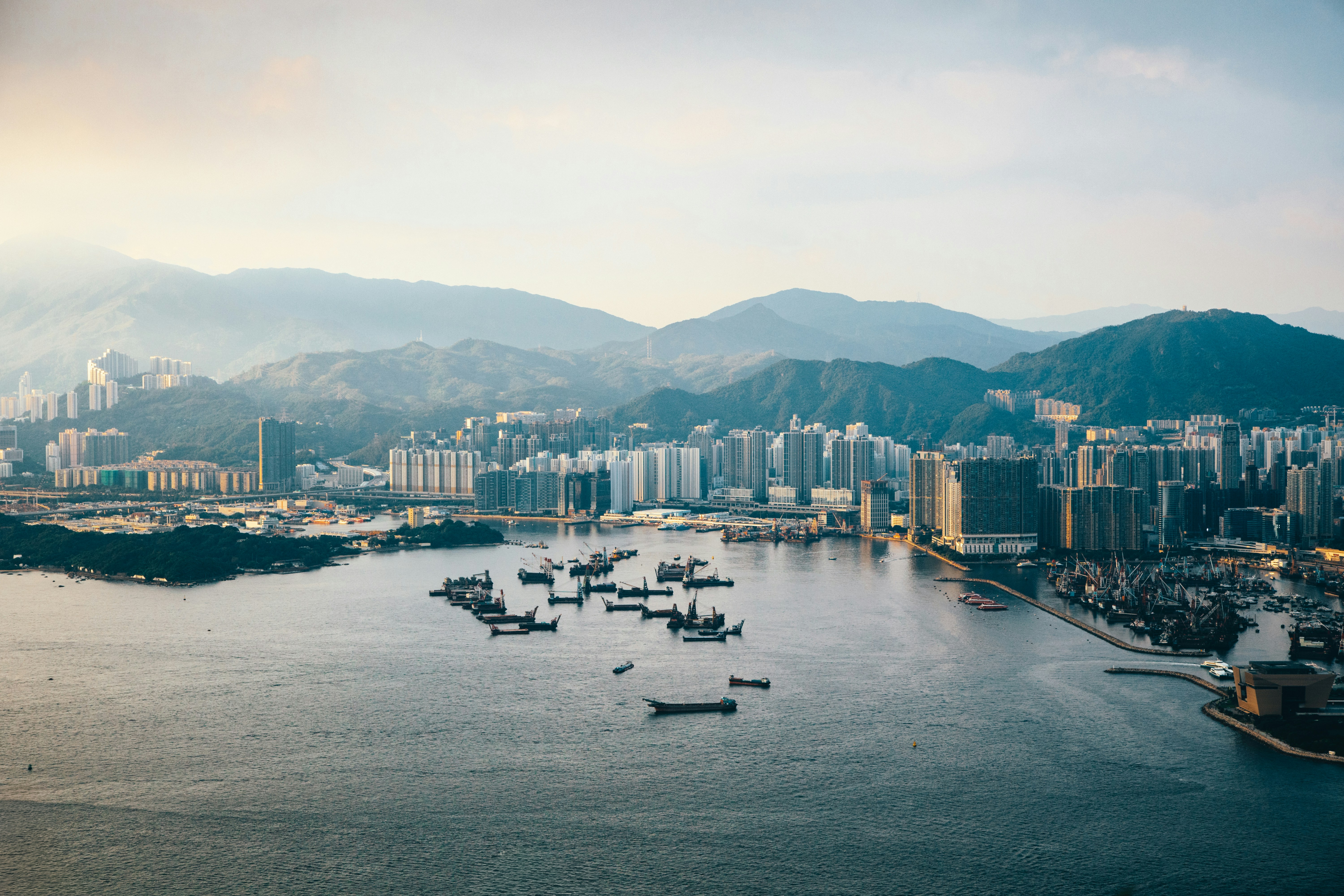 Harbor City Fringes: Boats, Docks, and Distant High-Rises